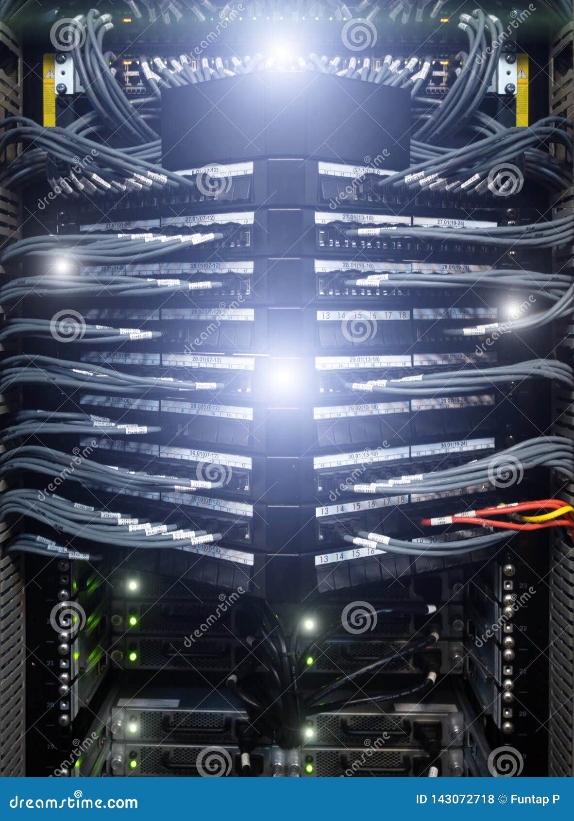 Big Network Cables Connected To Switch - Closeup of Data Center ...
