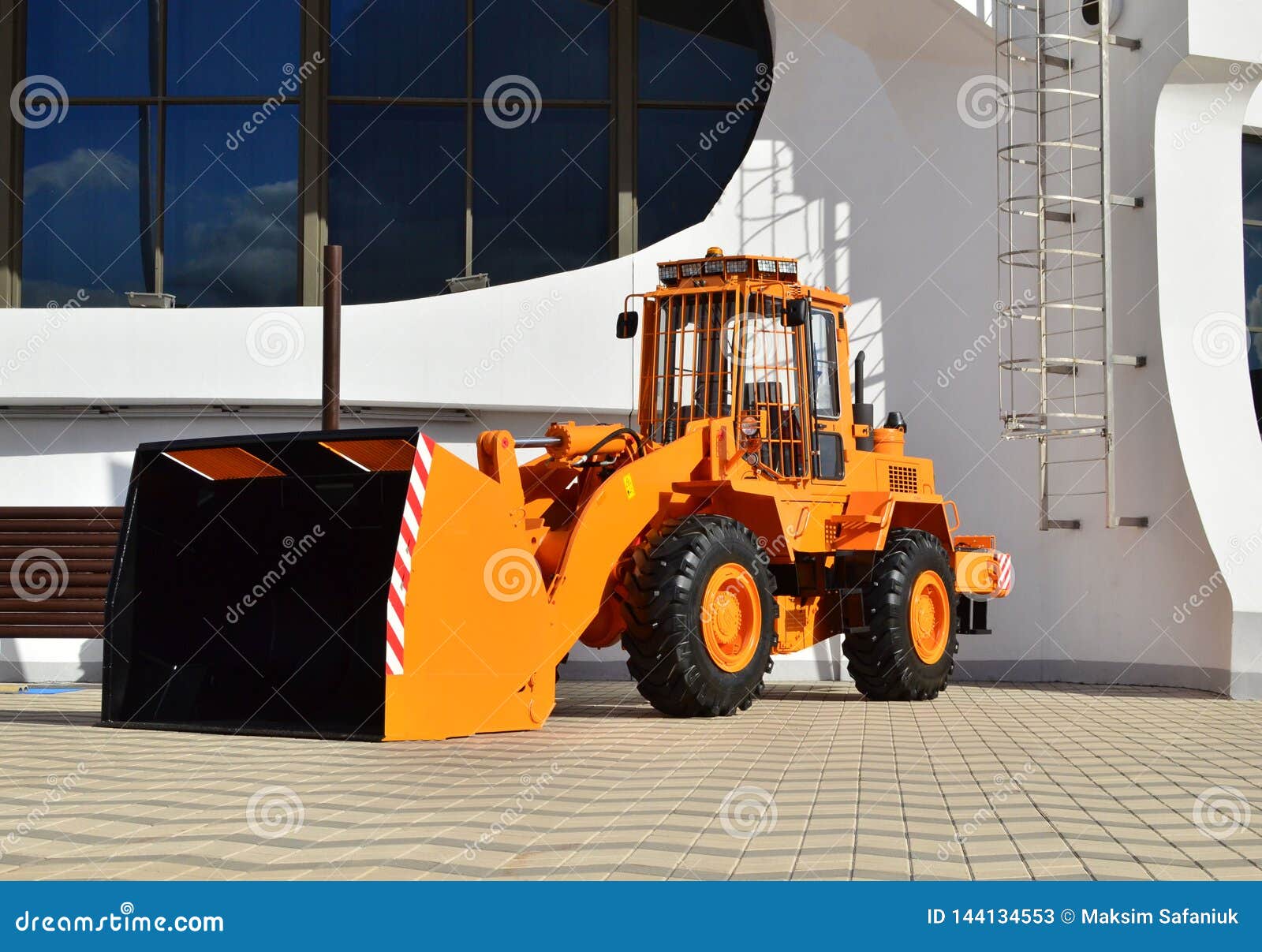 New Orange Wheel Loader with Huge Bucket Stock Image - Image of machine ...