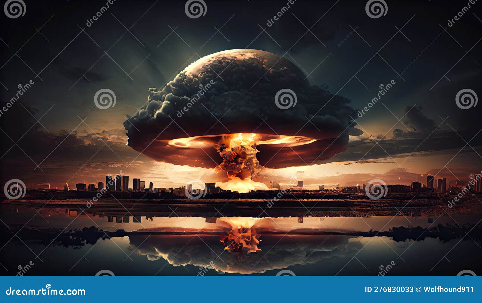 Big Nuclear Explosion Mushroom Cloud Effect Over City Skyline for ...