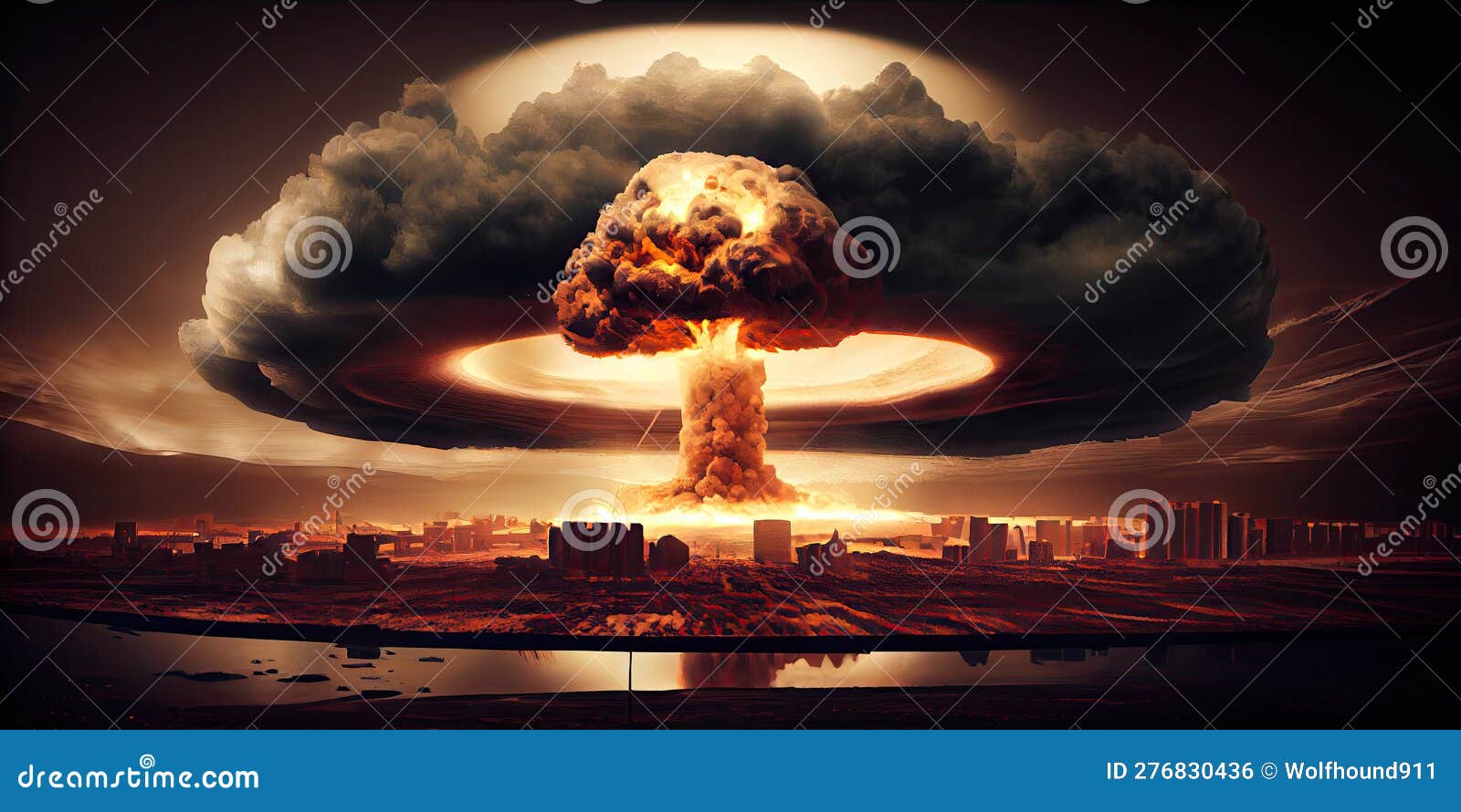 Big Nuclear Explosion Mushroom Cloud Effect Over City Skyline for ...