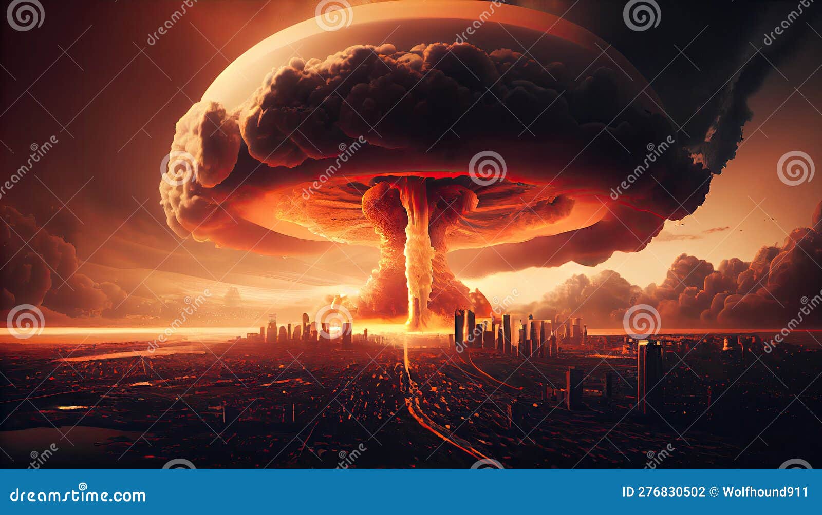 Big Nuclear Explosion Mushroom Cloud Effect Over City Skyline for ...