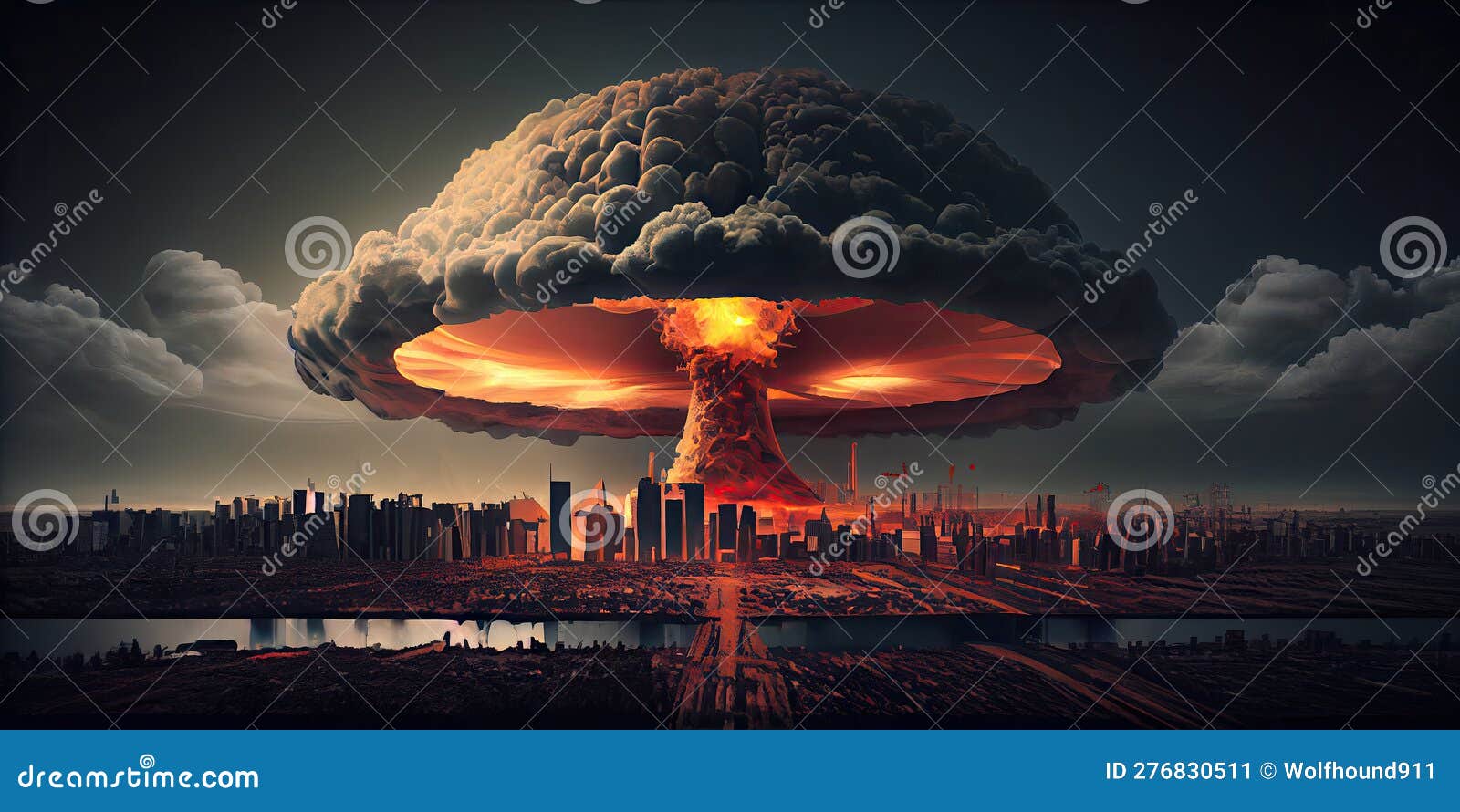 Big Nuclear Explosion Mushroom Cloud Effect Over City Skyline for ...