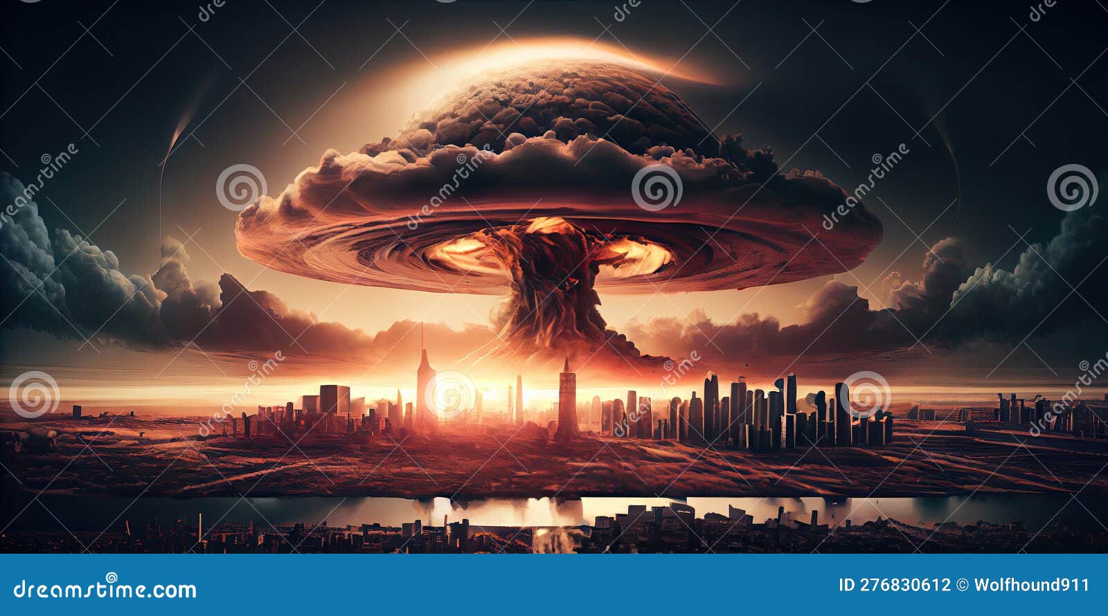 Big Nuclear Explosion Mushroom Cloud Effect Over City Skyline for ...