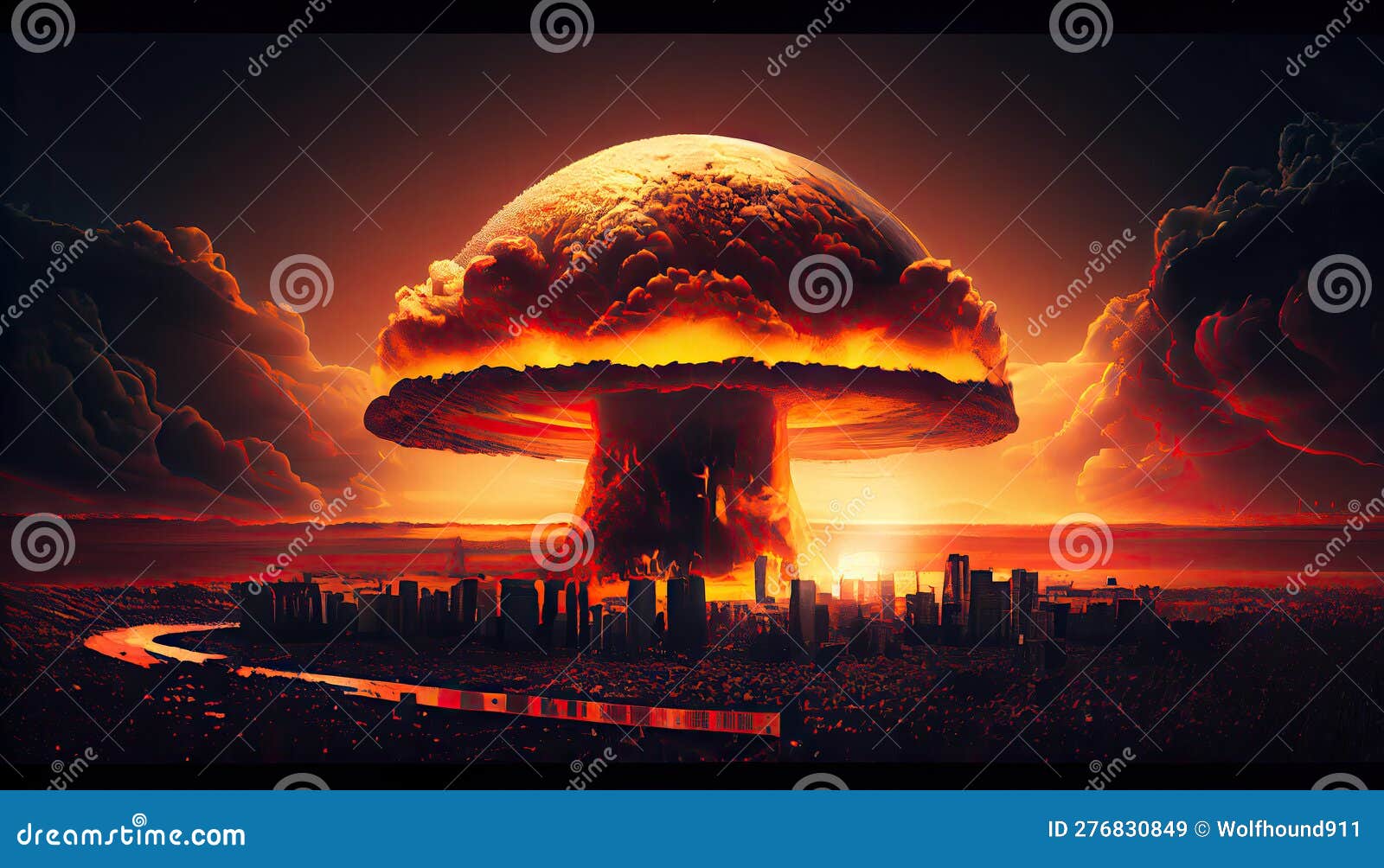 Big Nuclear Explosion Mushroom Cloud Effect Over City Skyline for ...