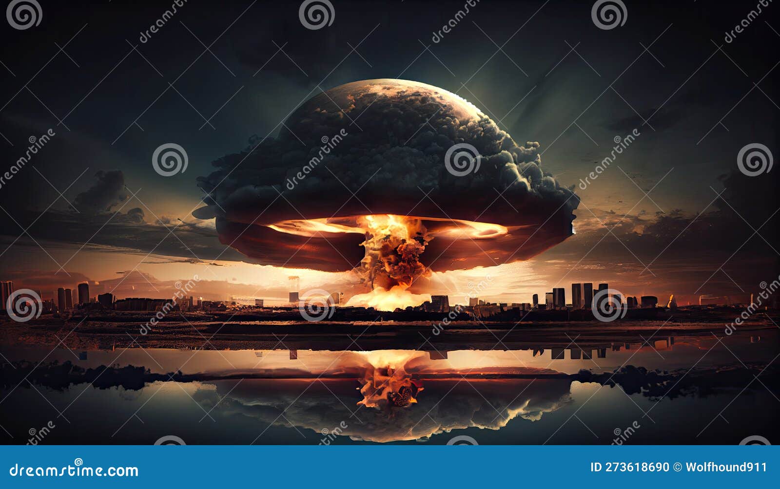 Big Nuclear Explosion Mushroom Cloud Effect Over City Skyline.Generate ...