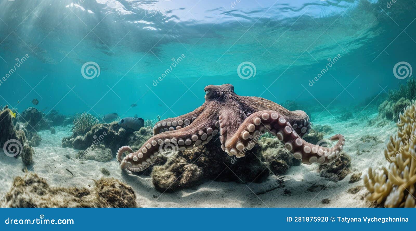 Big Octopus on a Bottom of the Sea Stock Illustration - Illustration of ...