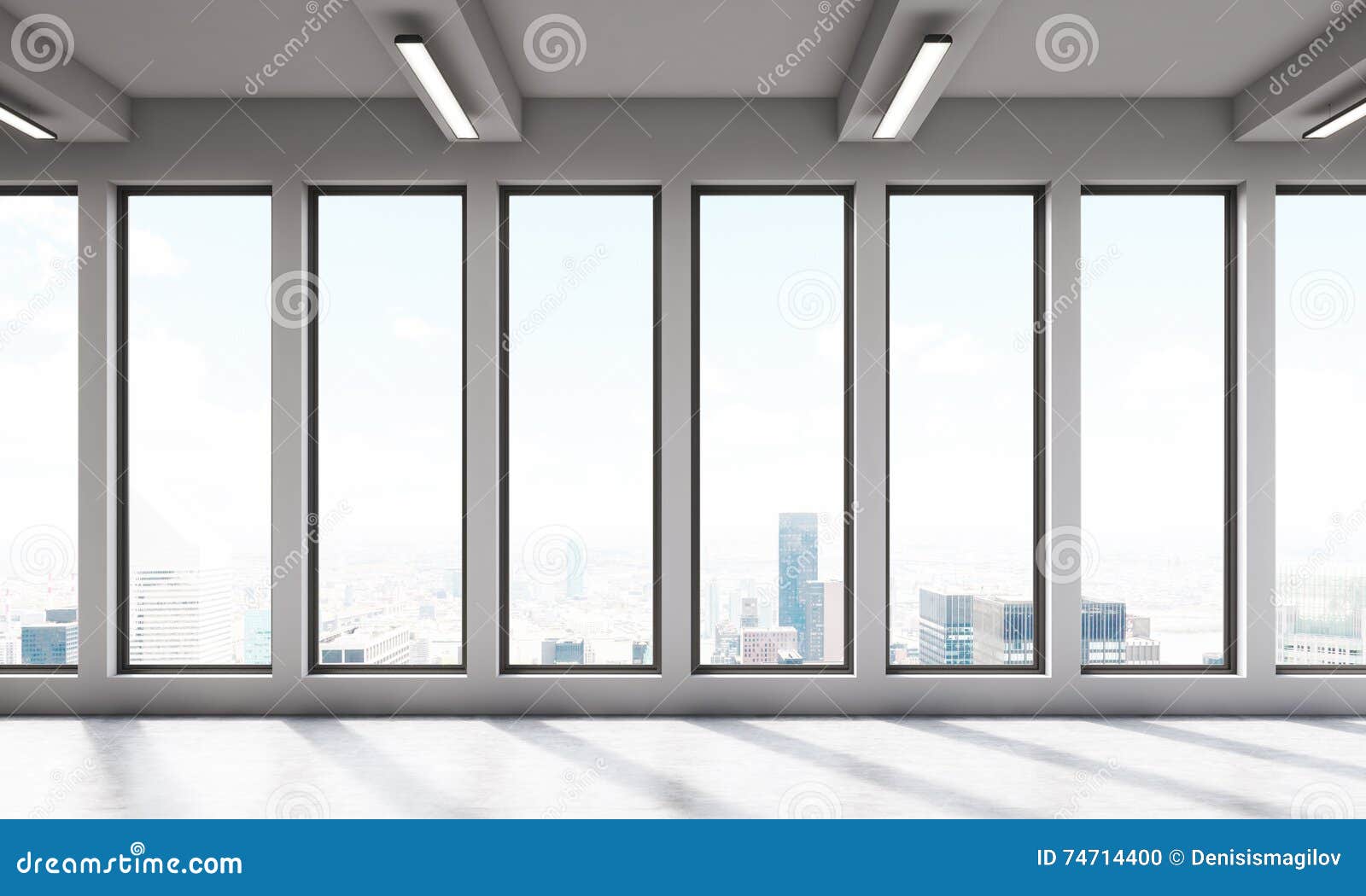 Big Office Room with Huge Panoramic Windows Stock Illustration ...