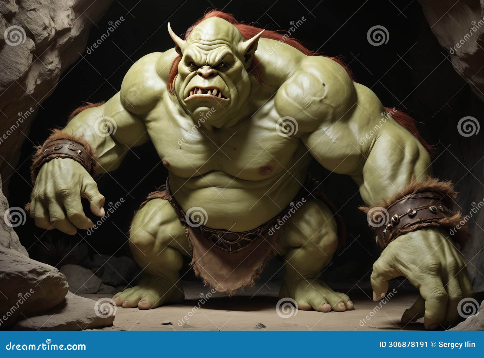 Big Ogre in Cave. Generative AI Stock Illustration - Illustration of ...