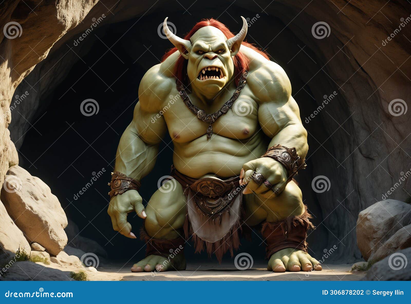 Big Ogre in Cave. Generative AI Stock Illustration - Illustration of ...