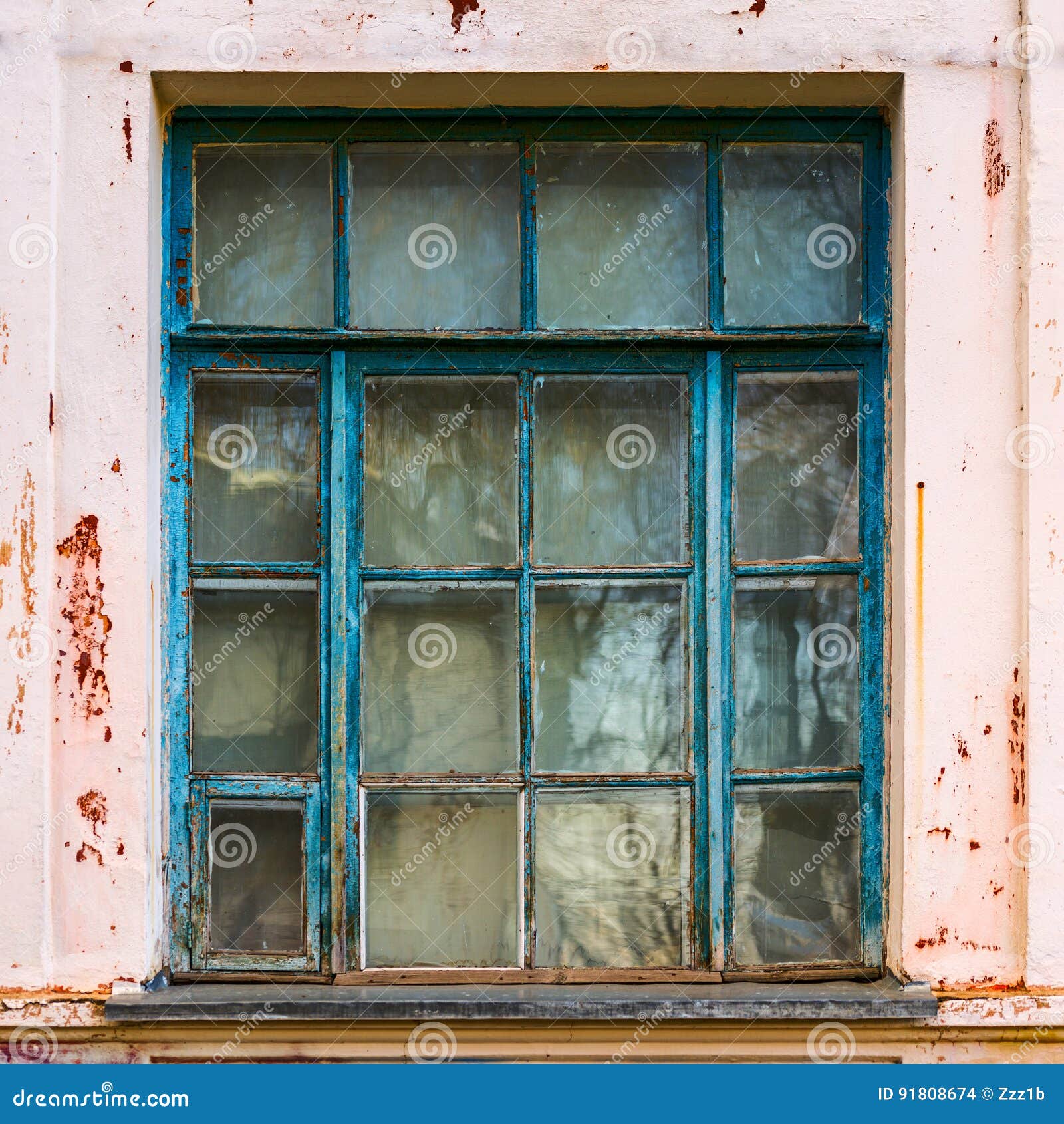 Big old blue wooden window stock photo. Image of decay - 91808674