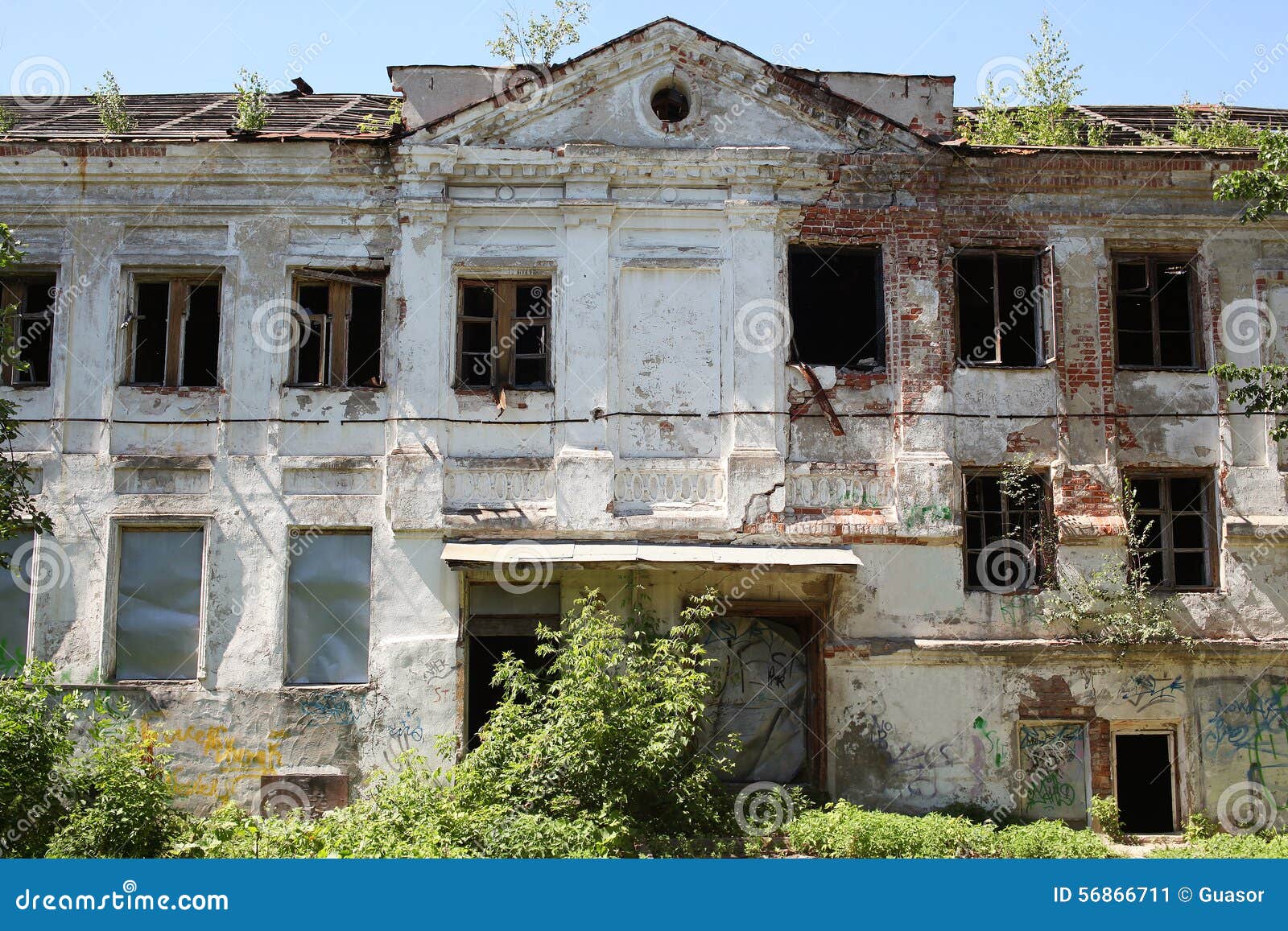 Big Old Brick Burnt Abandoned House with Windows Stock Image - Image of ...