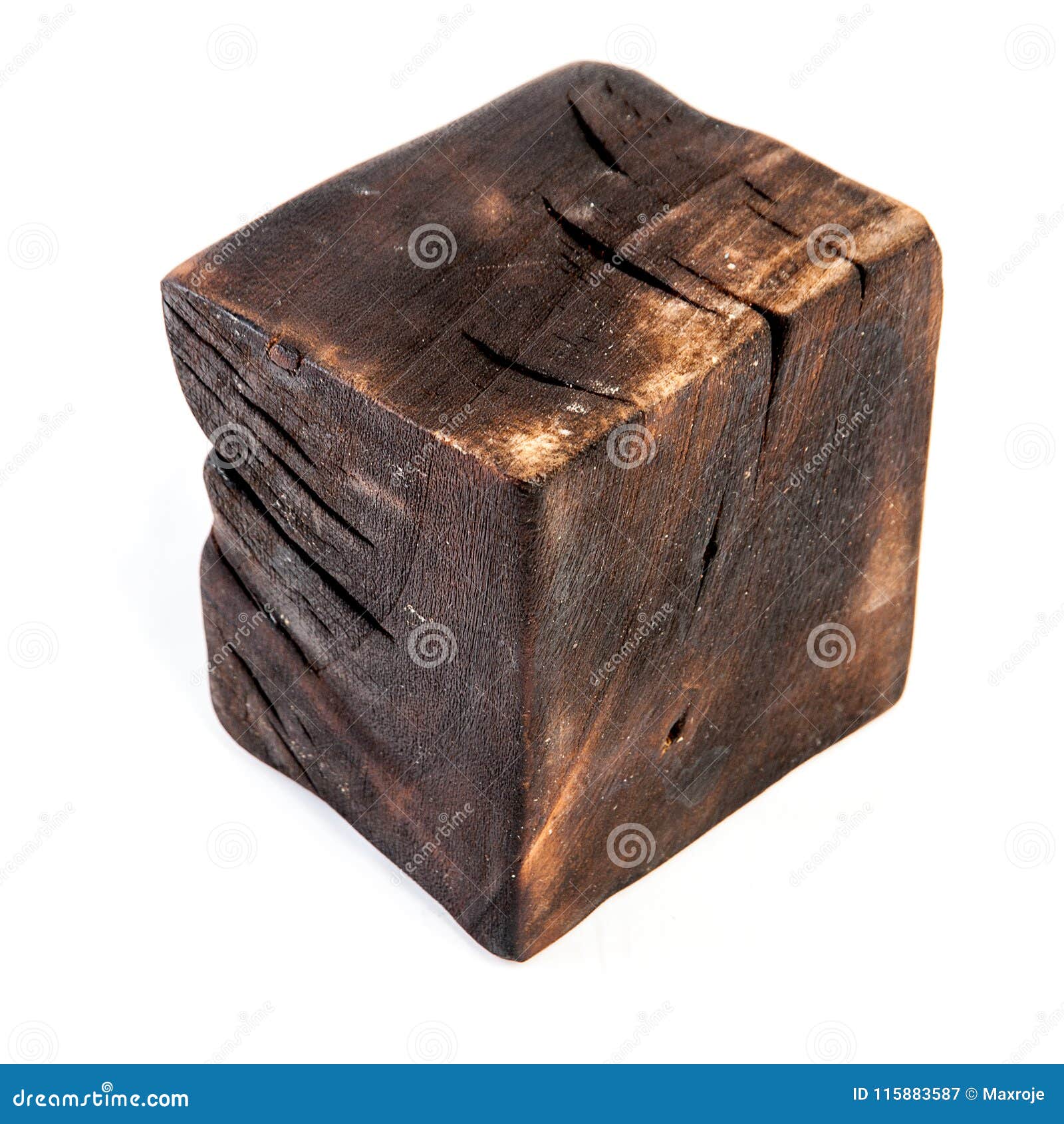 Big Old Dark Cube is Cut Out from Old Wood. Isolated on White Stock ...