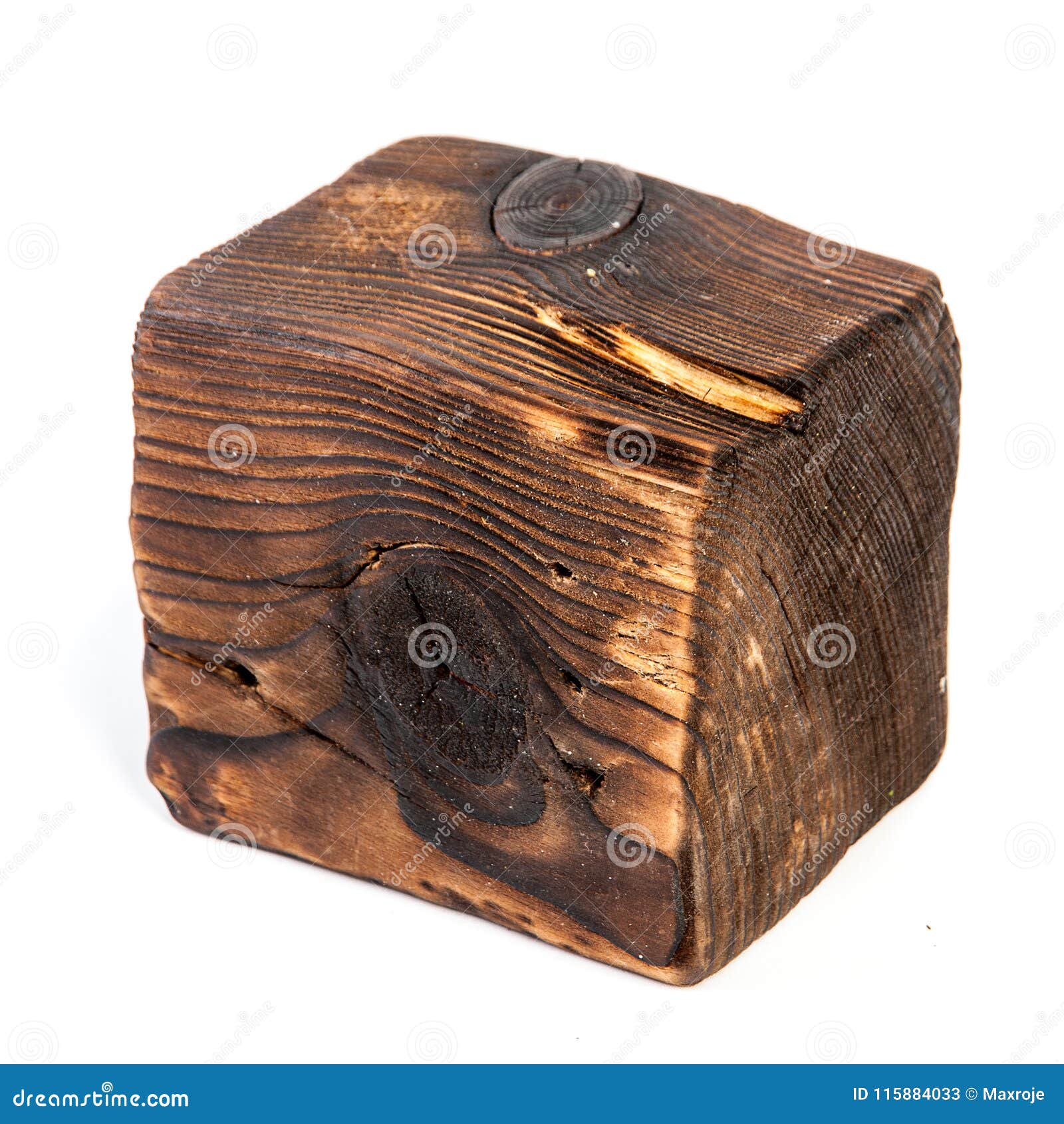 Big Old Dark Cube is Cut Out from Old Wood. Isolated on White Stock ...