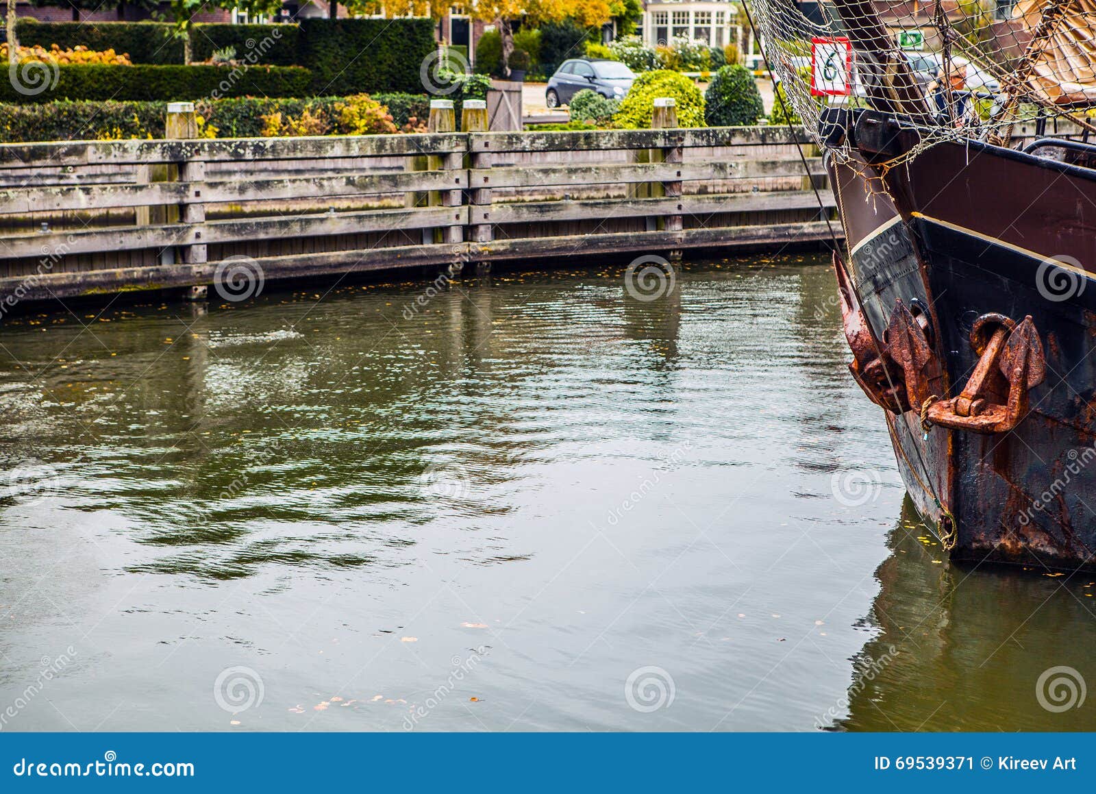 Big Old Ship Floats on Channel. Netherlands Stock Image - Image of ...