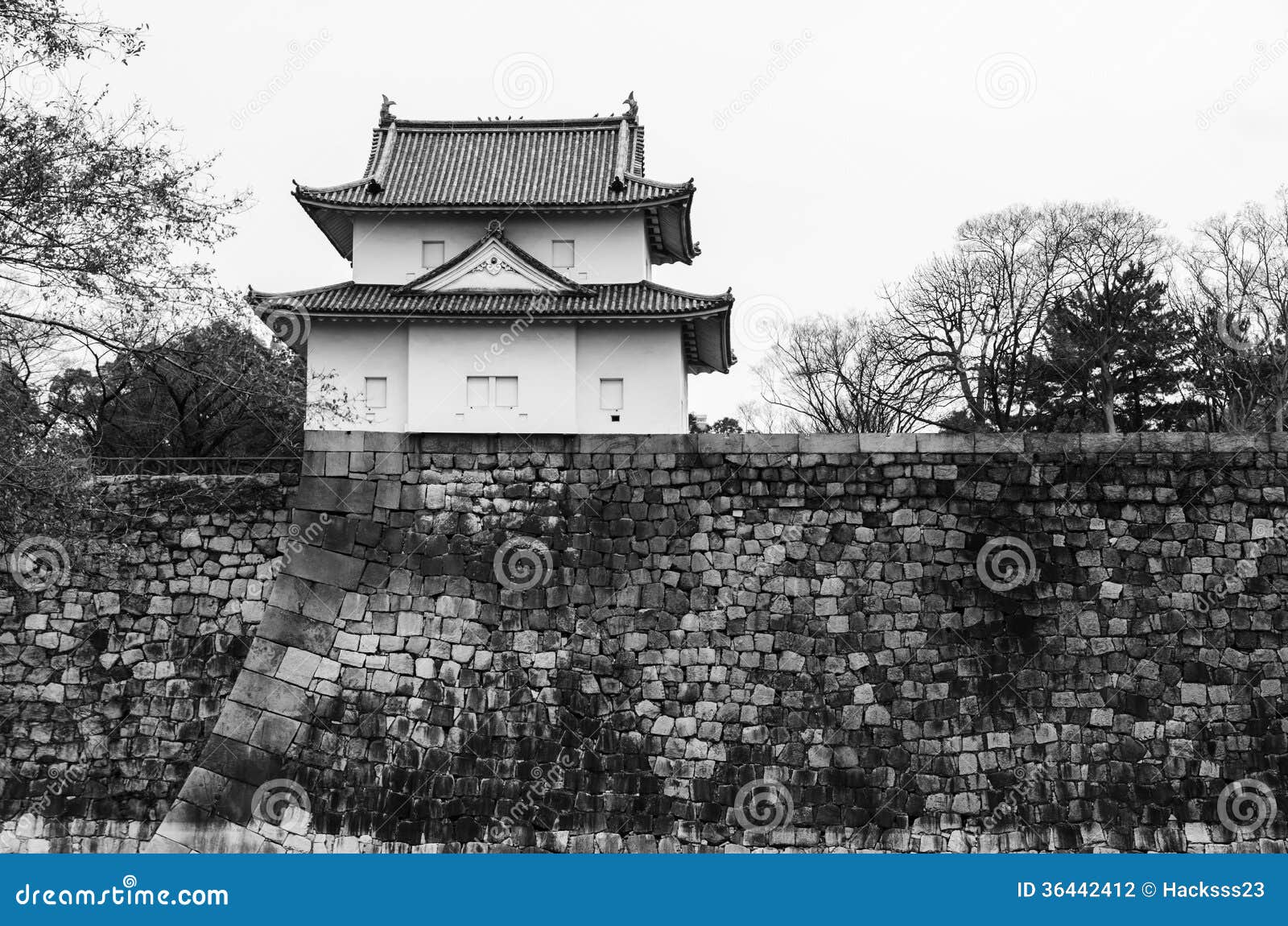A Big Old Stone Wall and Small Castle of Osaka Castle Stock Photo ...