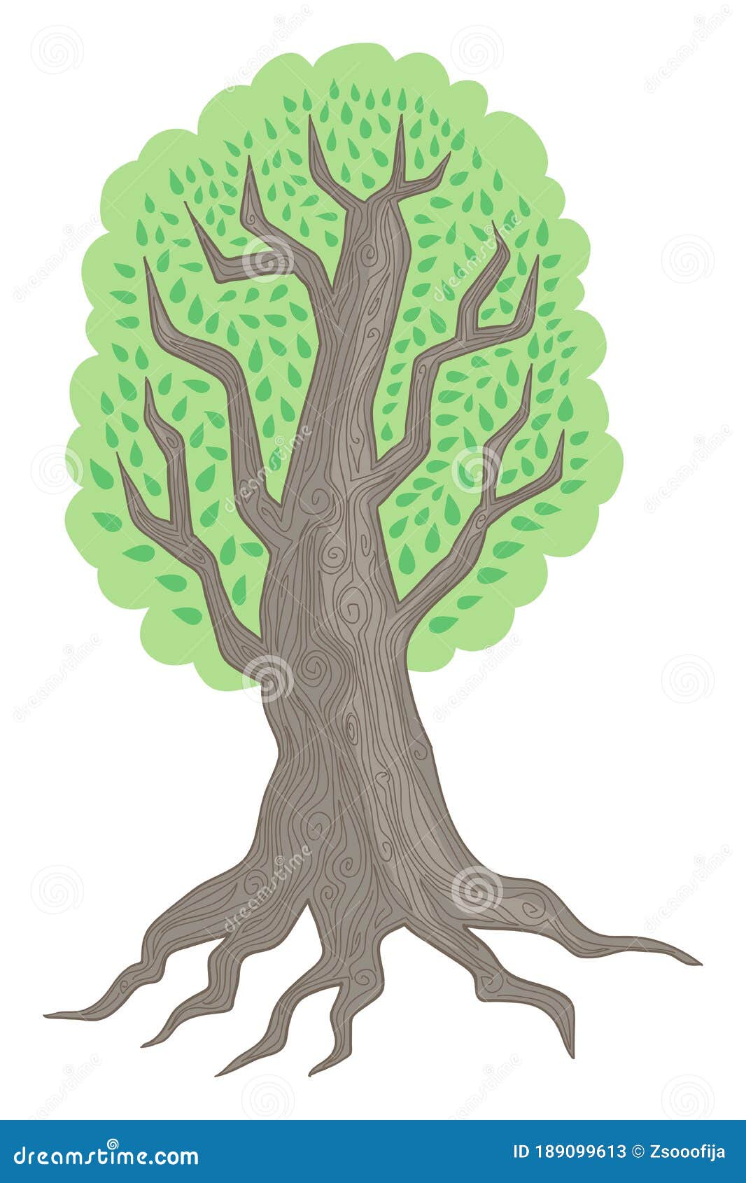 Big old tree illustration stock vector. Illustration of doodle - 189099613