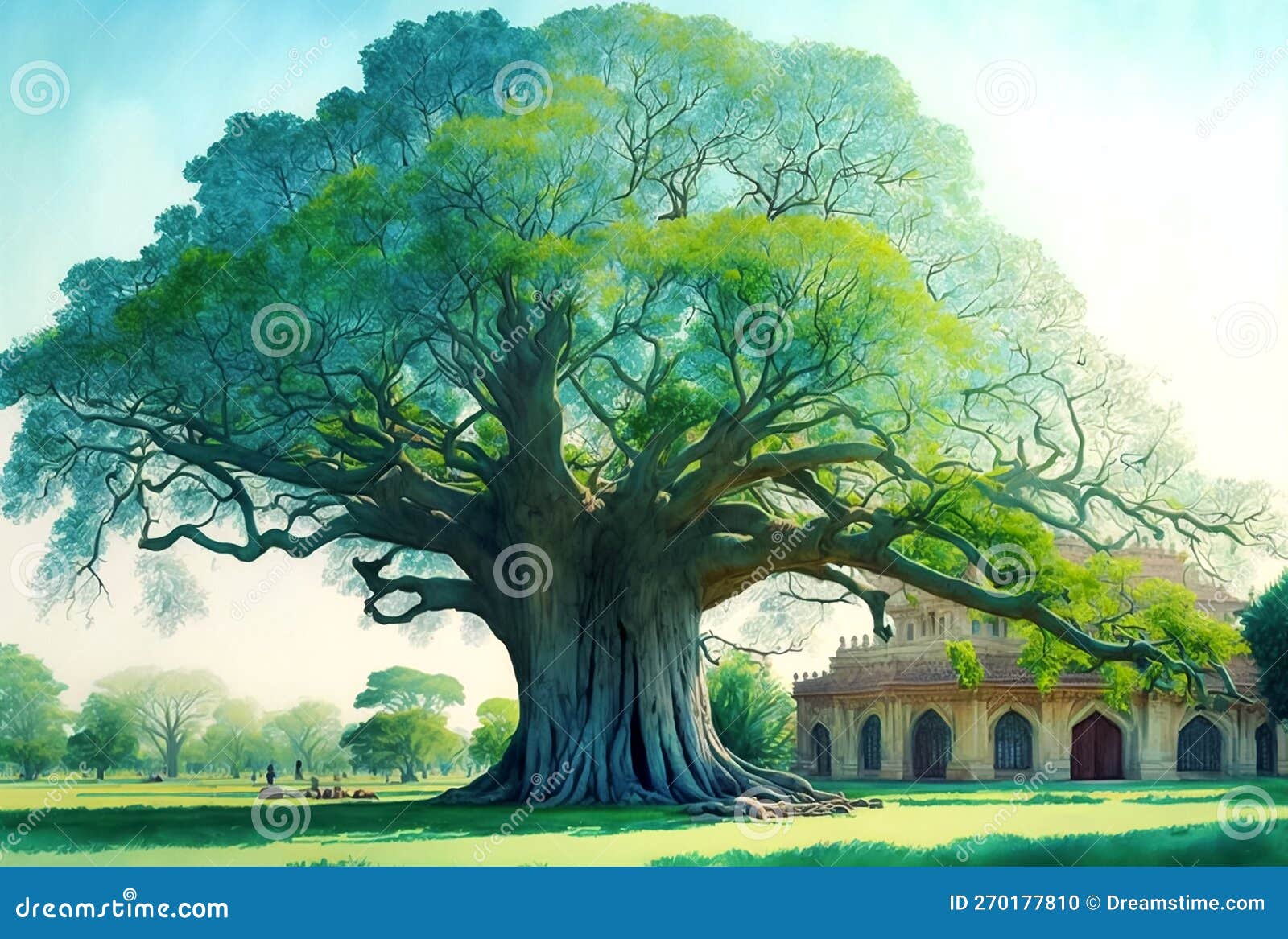 Big Old Tree in the Park. Digital Illustration of Bunyan Tree Stock ...