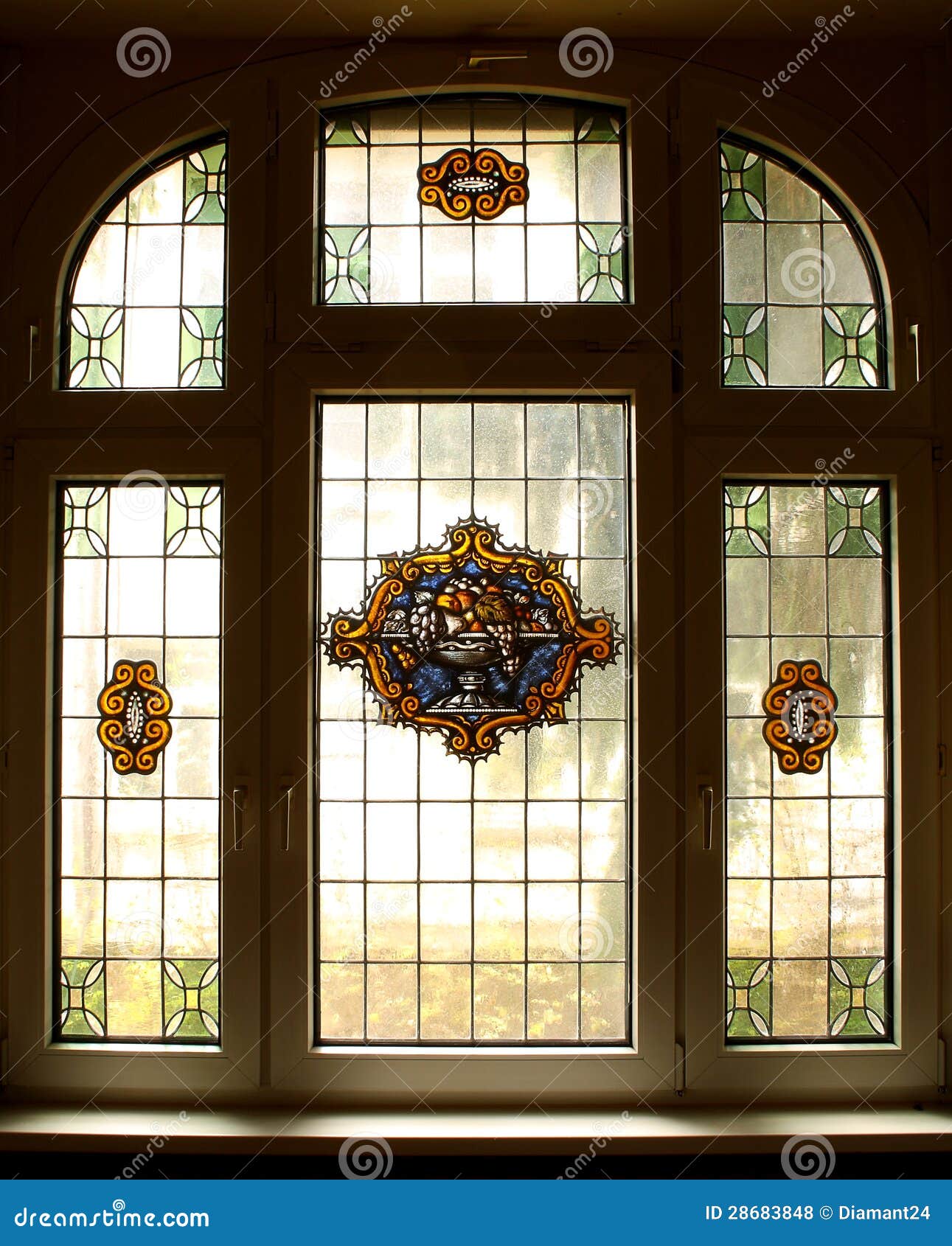 Big Old Window with Beautiful Colored Murals Stock Photo - Image of ...