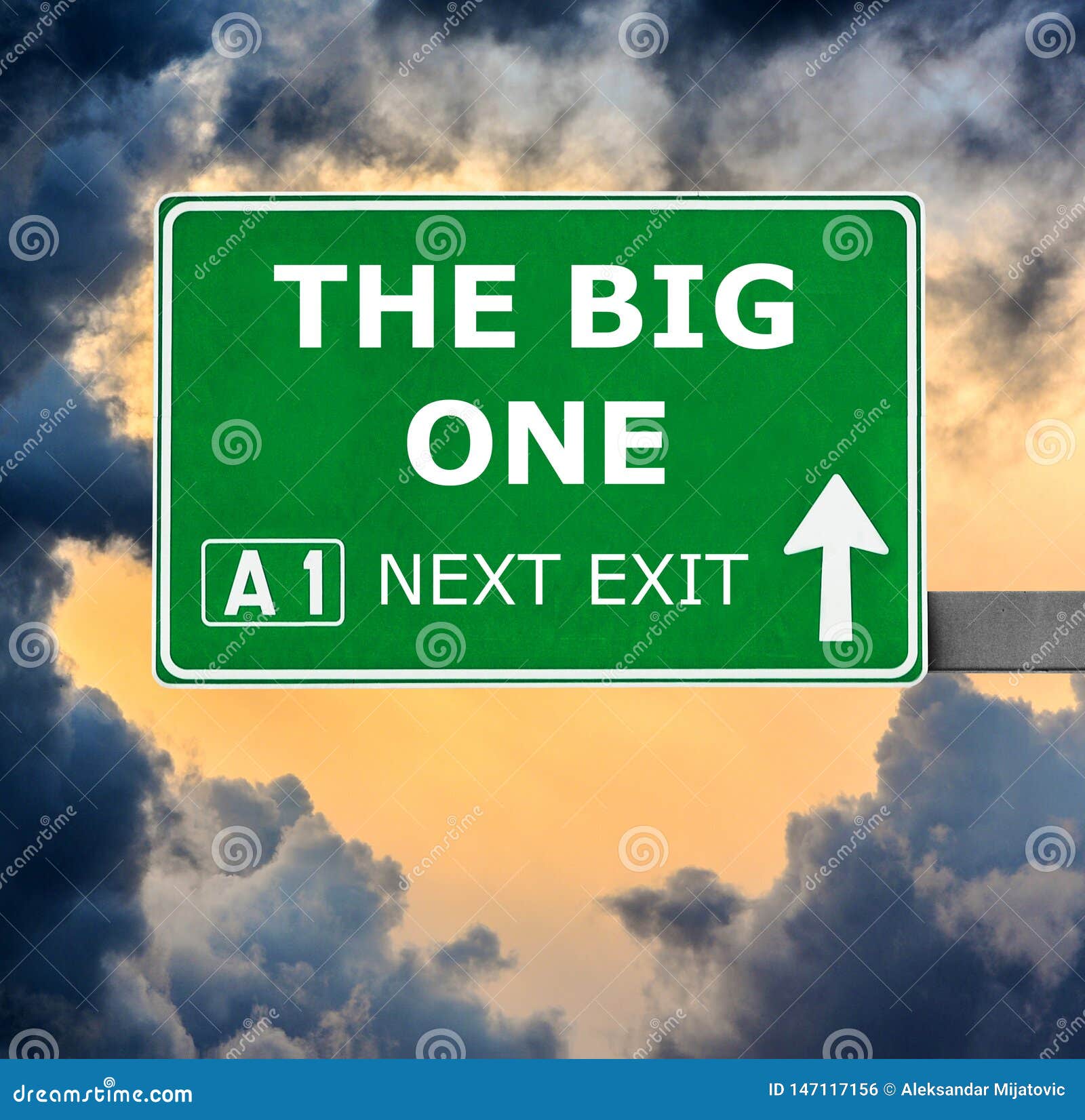 The BIG ONE Road Sign Against Clear Blue Sky Stock Photo - Image of ...
