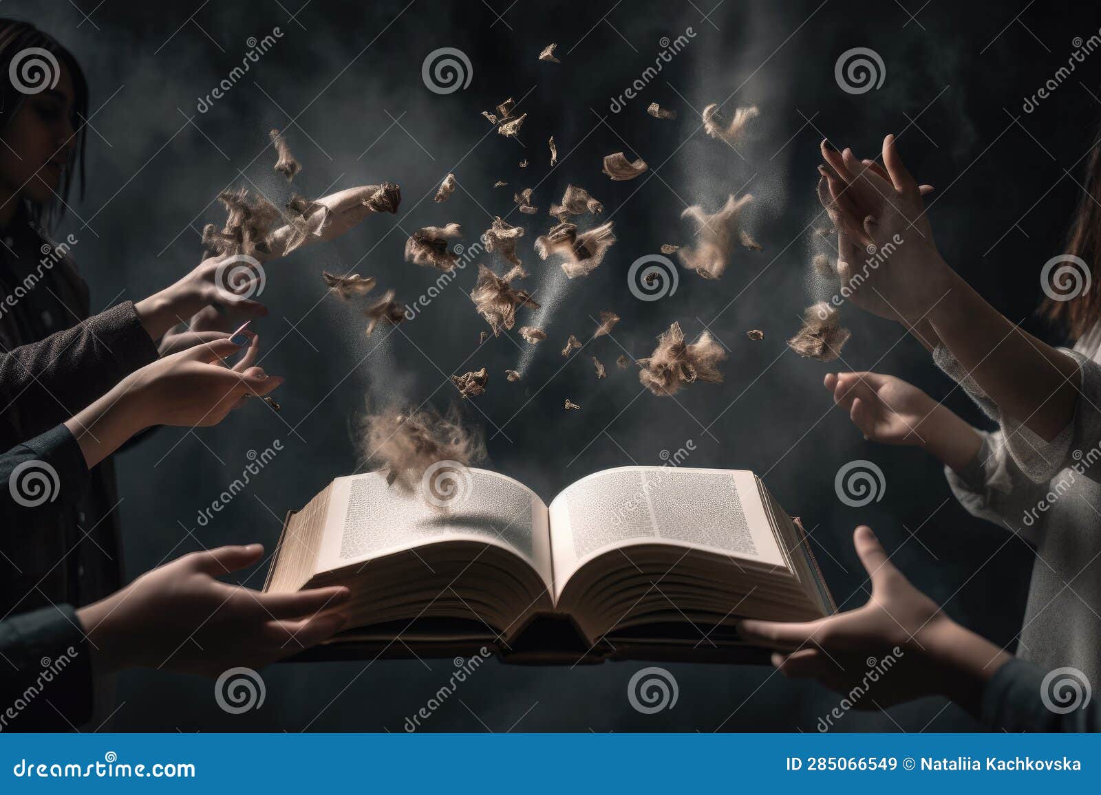 Big Open Book with People Around Stock Illustration - Illustration of ...