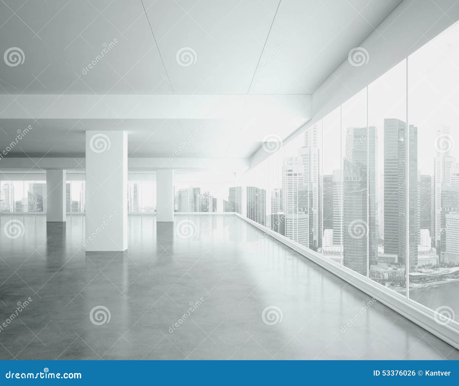 Big Open Space Interior. 3d Render Stock Illustration - Illustration of ...