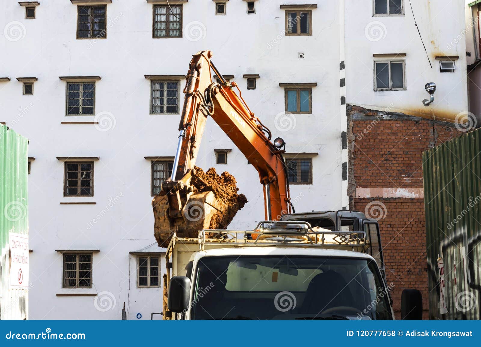 Big Orange Digger at Construction Site Editorial Stock Photo - Image of ...