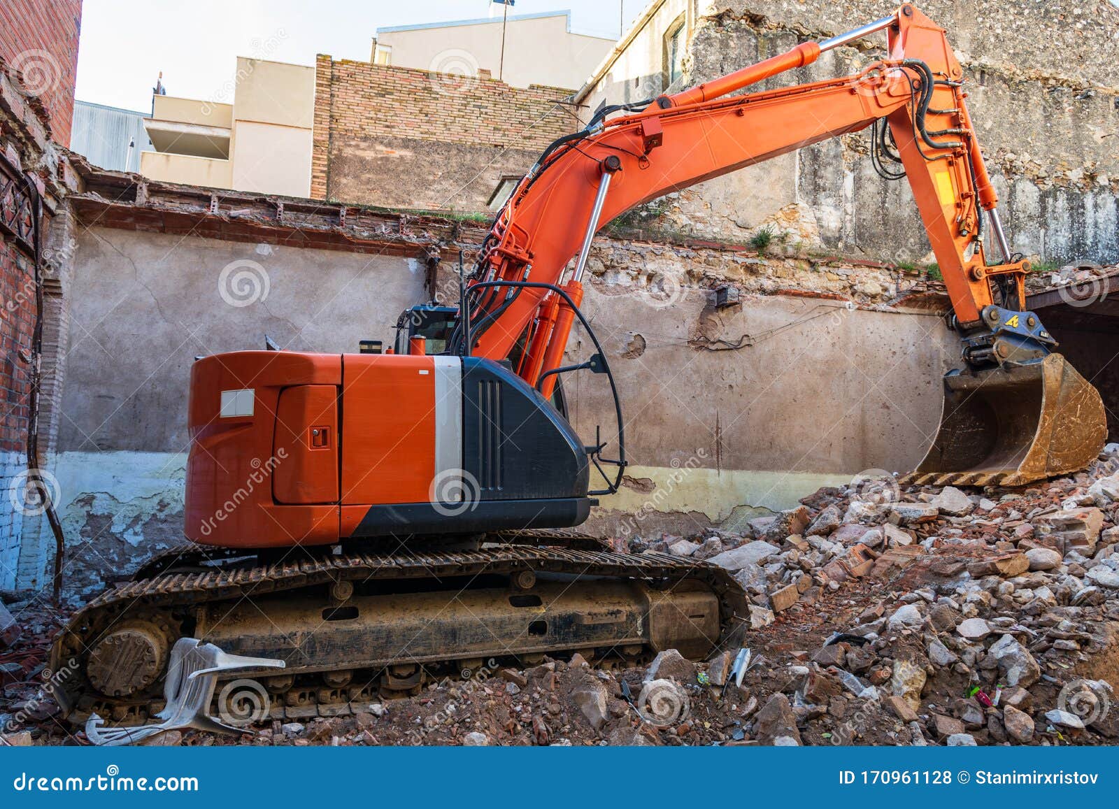 Big orange Excavator stock photo. Image of gravel, orange - 170961128