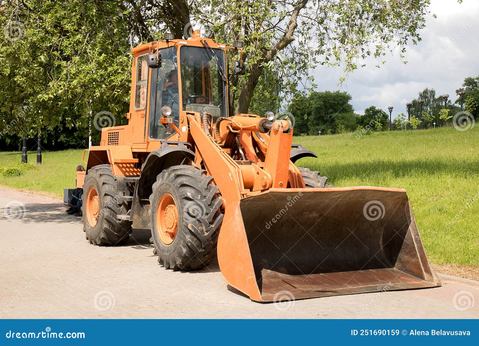 Big Orange Tractor with Bucket Ready To Go Stock Image - Image of ...