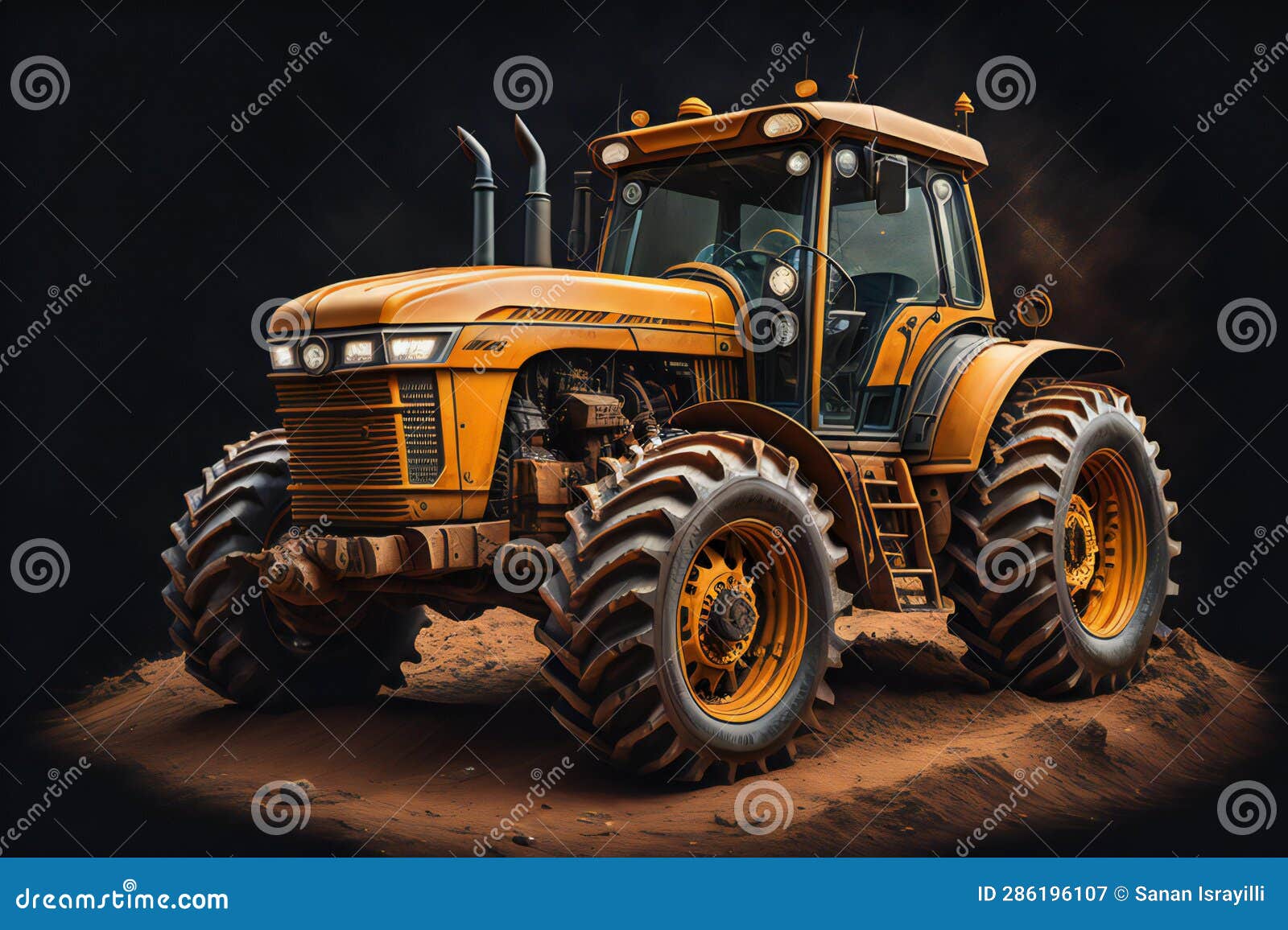 Big Orange Tractor on a Dark Background. Generative Ai Stock Image ...