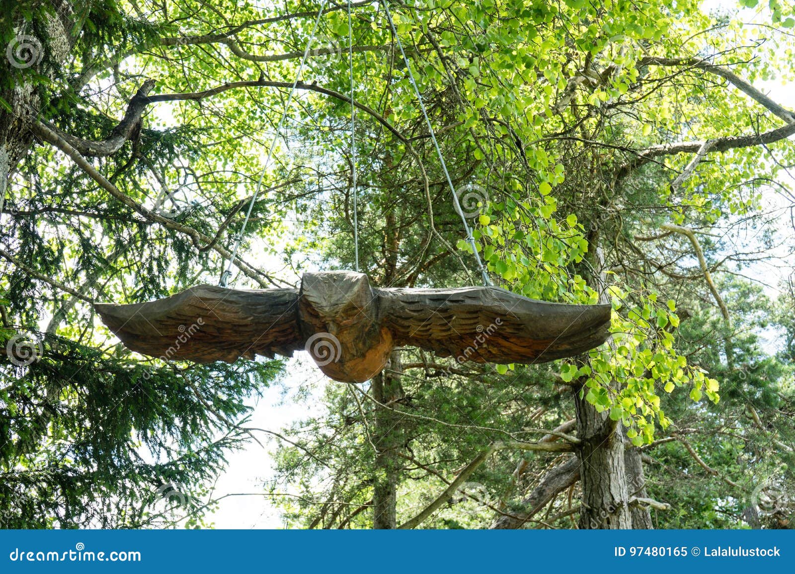 Big Owl Sculpture Hanging from Tree Stock Image - Image of natural ...