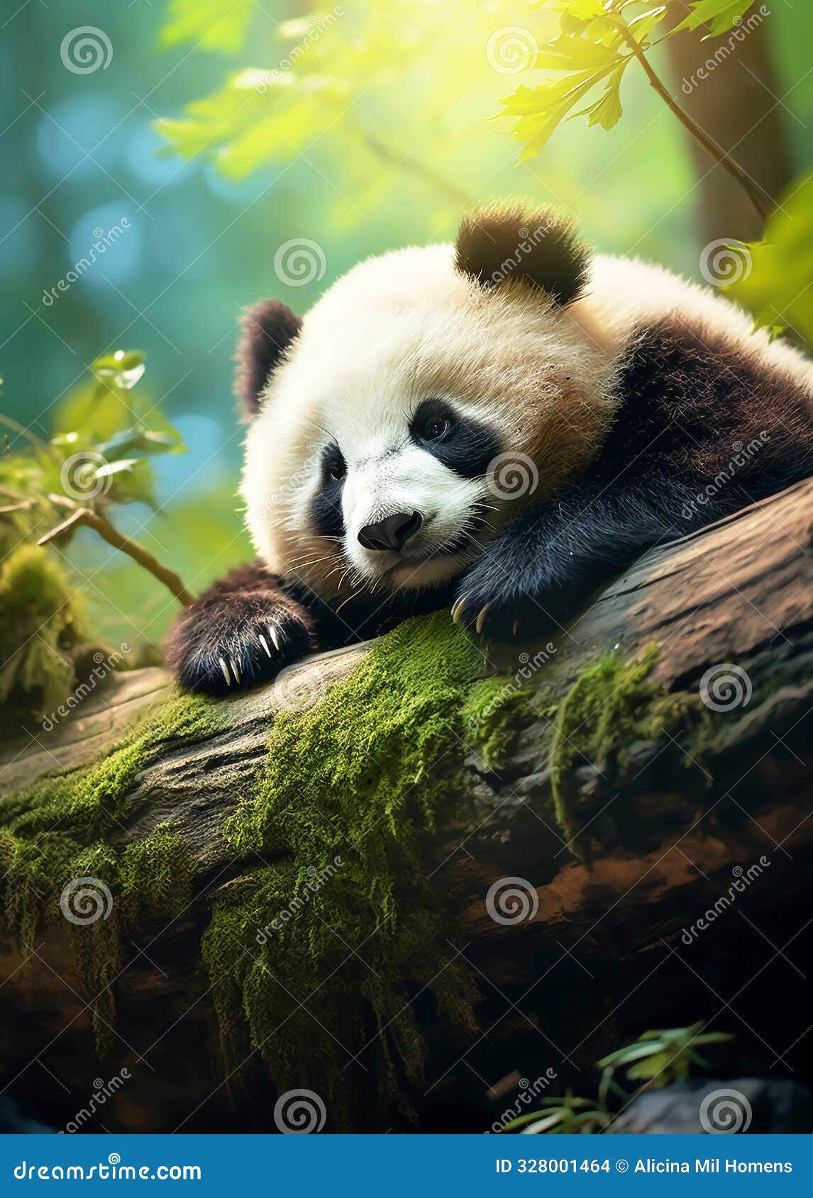 Big Panda Resting on Top of a Tree Stock Illustration - Illustration of ...