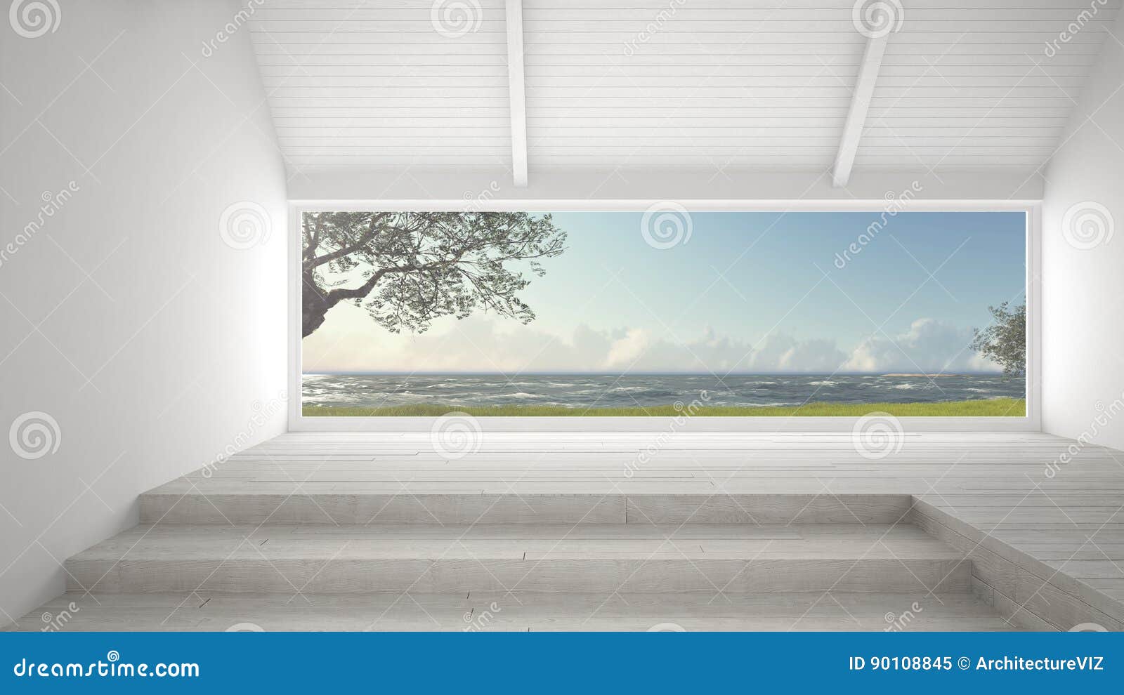 Big Panoramic Window with Grass Garden, Olives Trees and Rough S Stock ...