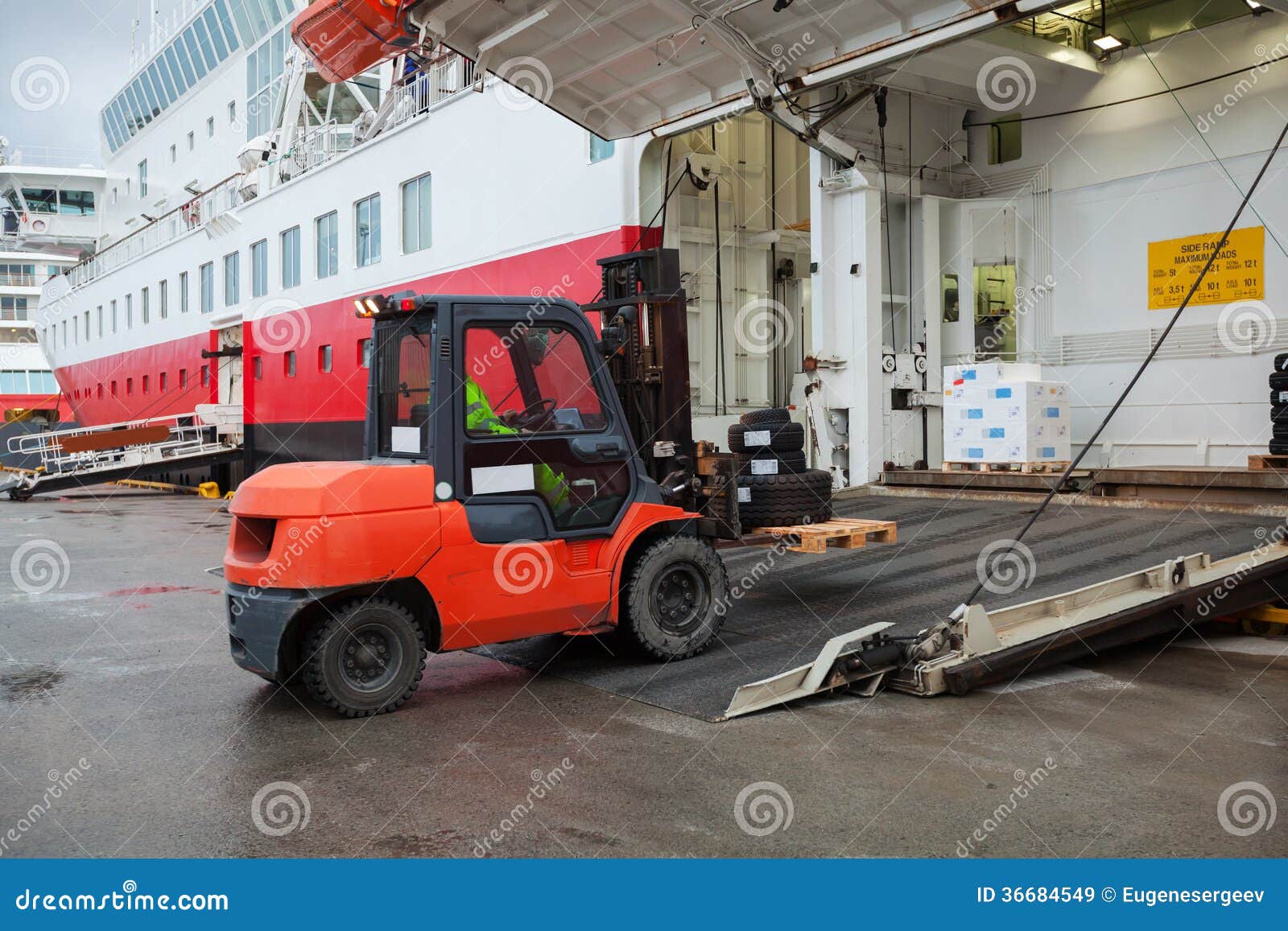 Big Passenger Ship Loading with Lift Truck Stock Image - Image of jetty ...