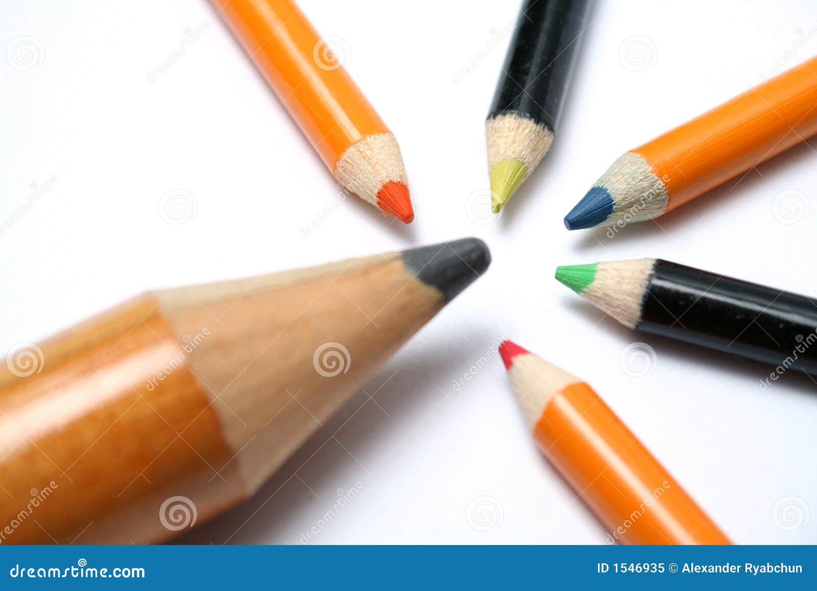 The Big Pencil And Five Small Color Pencils On A Diagonal Royalty-Free ...