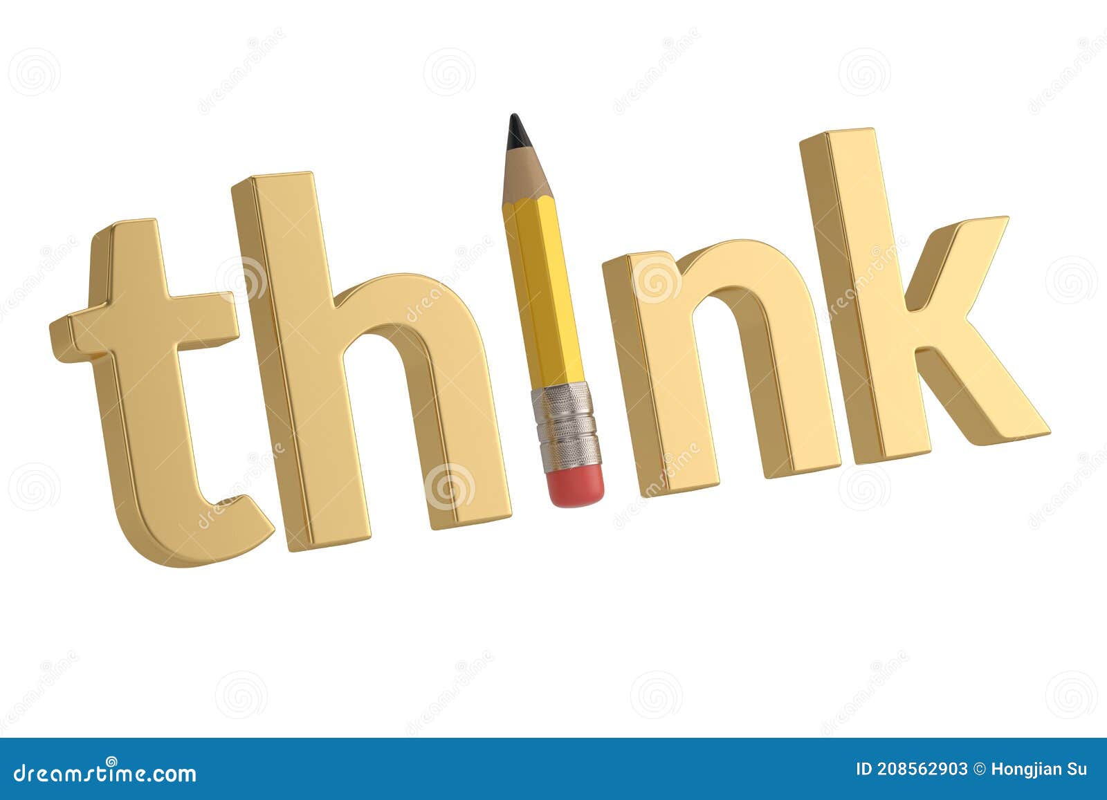 Big Pencil Think Isolated on White Background, 3D Illustration Stock ...