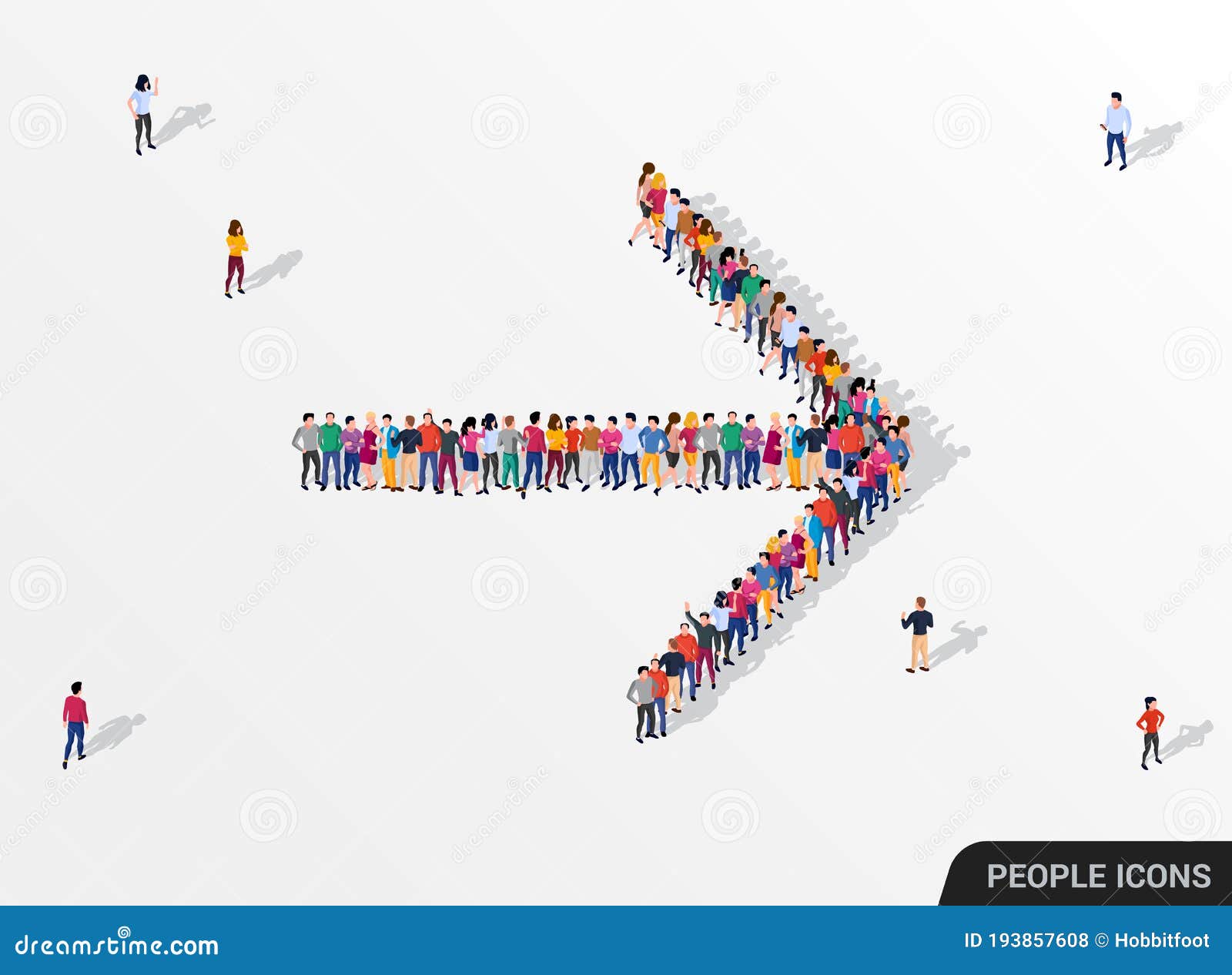 Big People Crowd Gathering in Shape of Arrow Sign Directed Right or ...