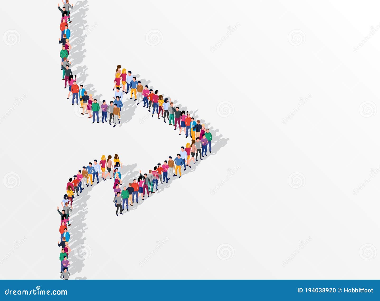 Big People Crowd Gathering in Shape of Arrow Sign Directed Right or ...