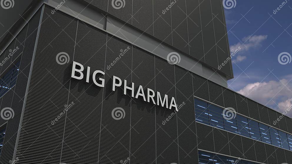 BIG PHARMA Text on a Modern Office Building, 3d Rendering Stock ...