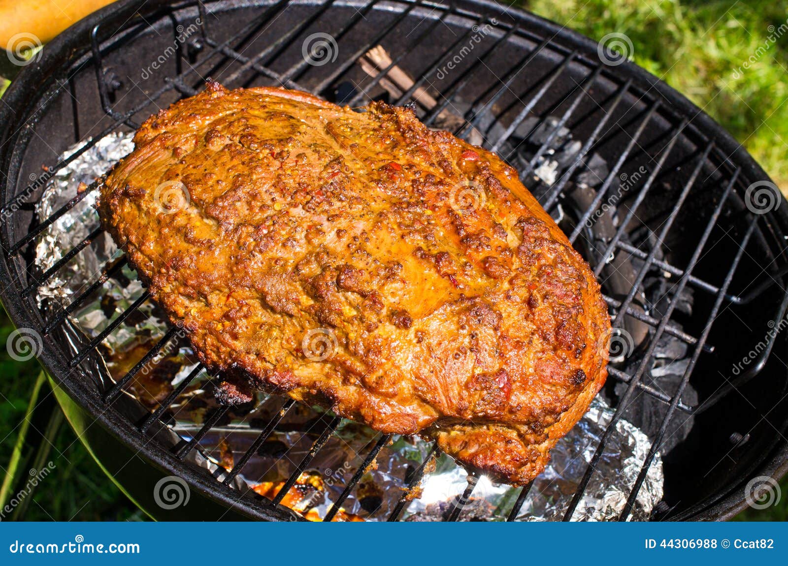 Big Piece of Meat on the BBQ Stock Photo - Image of barbecue, sauce ...