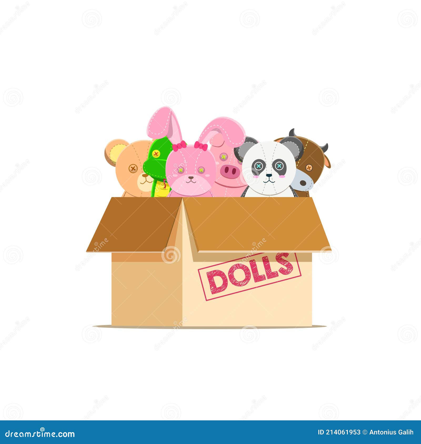 Animal Dolls Set Cartoon Vector Illustration Isolated On A Blue ...