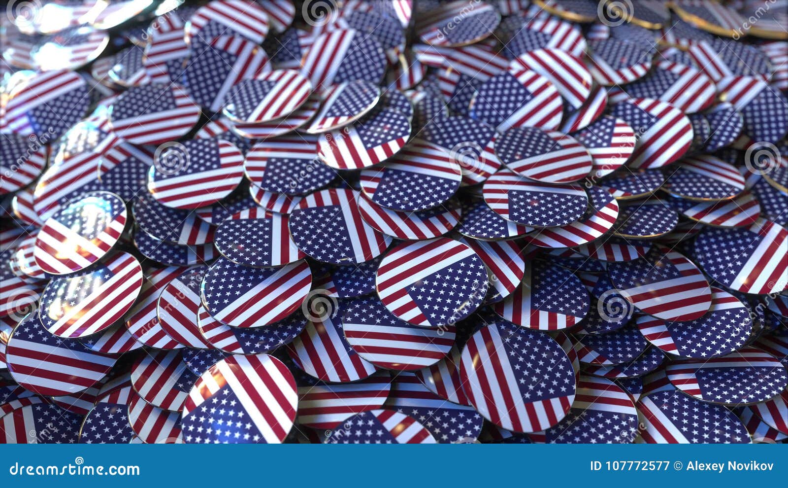 Big Pile of Badges Featuring Flags of the United States. 3D Rendering ...