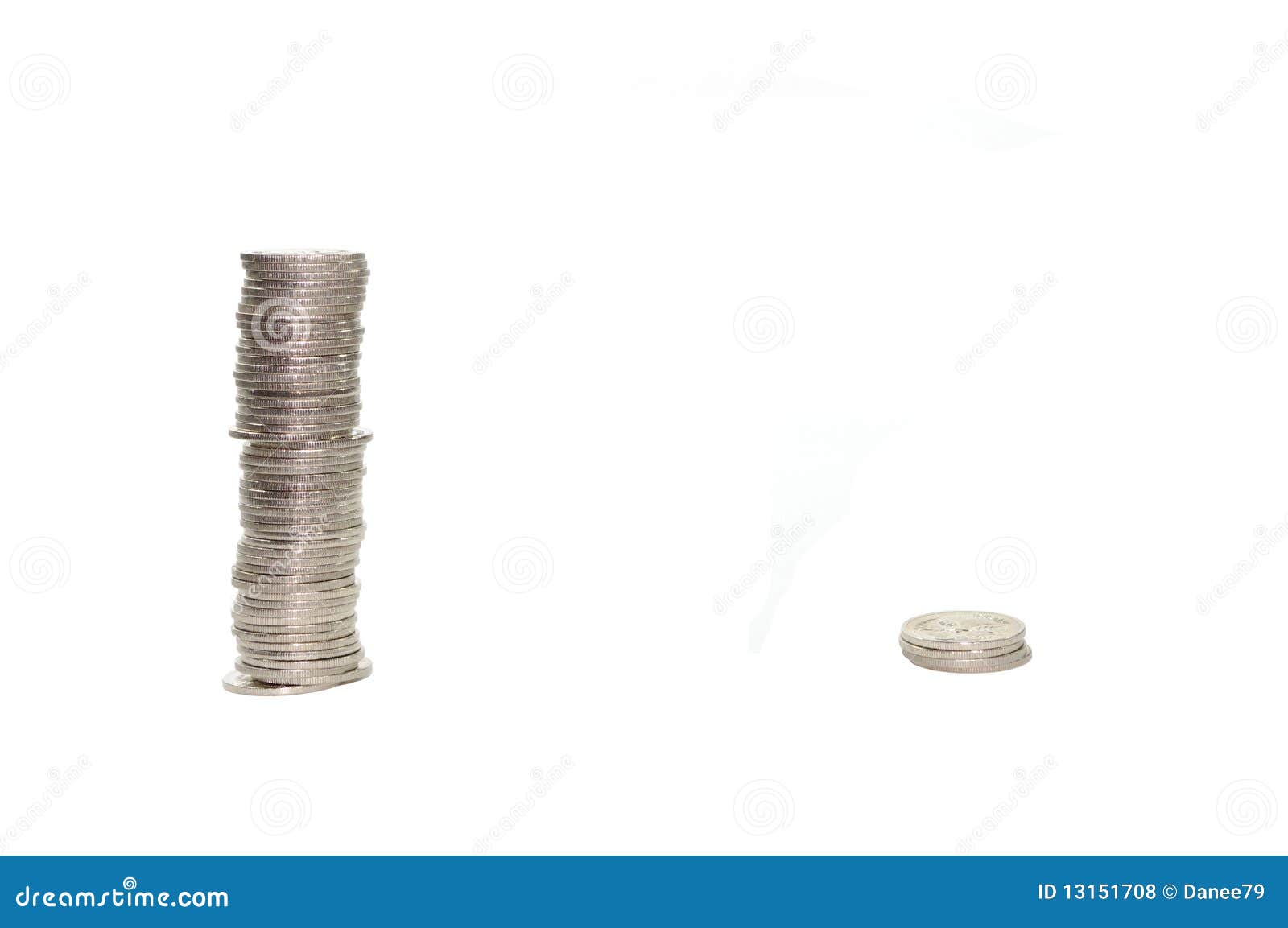Big Pile Of Coins Versus Small Pile Of Coins Stock Photo - Image of ...