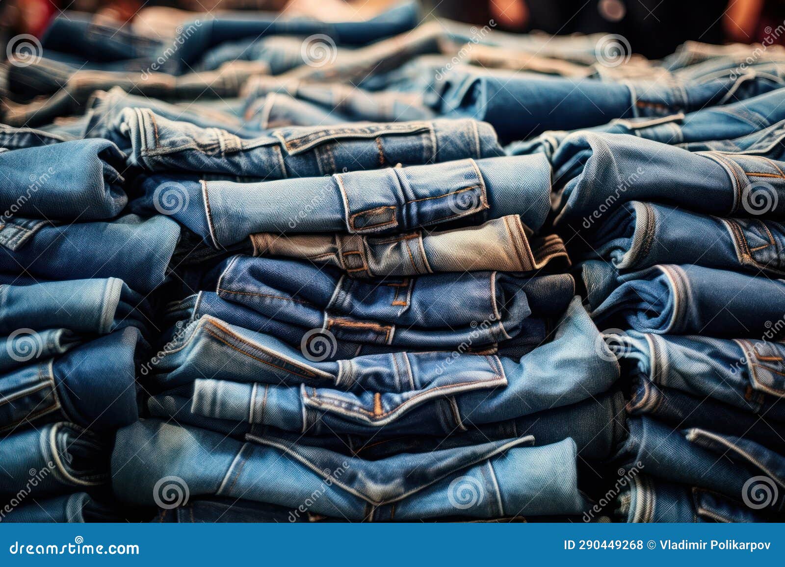 A Big Pile of Denim Clothes Stock Photo - Image of garment, textile ...