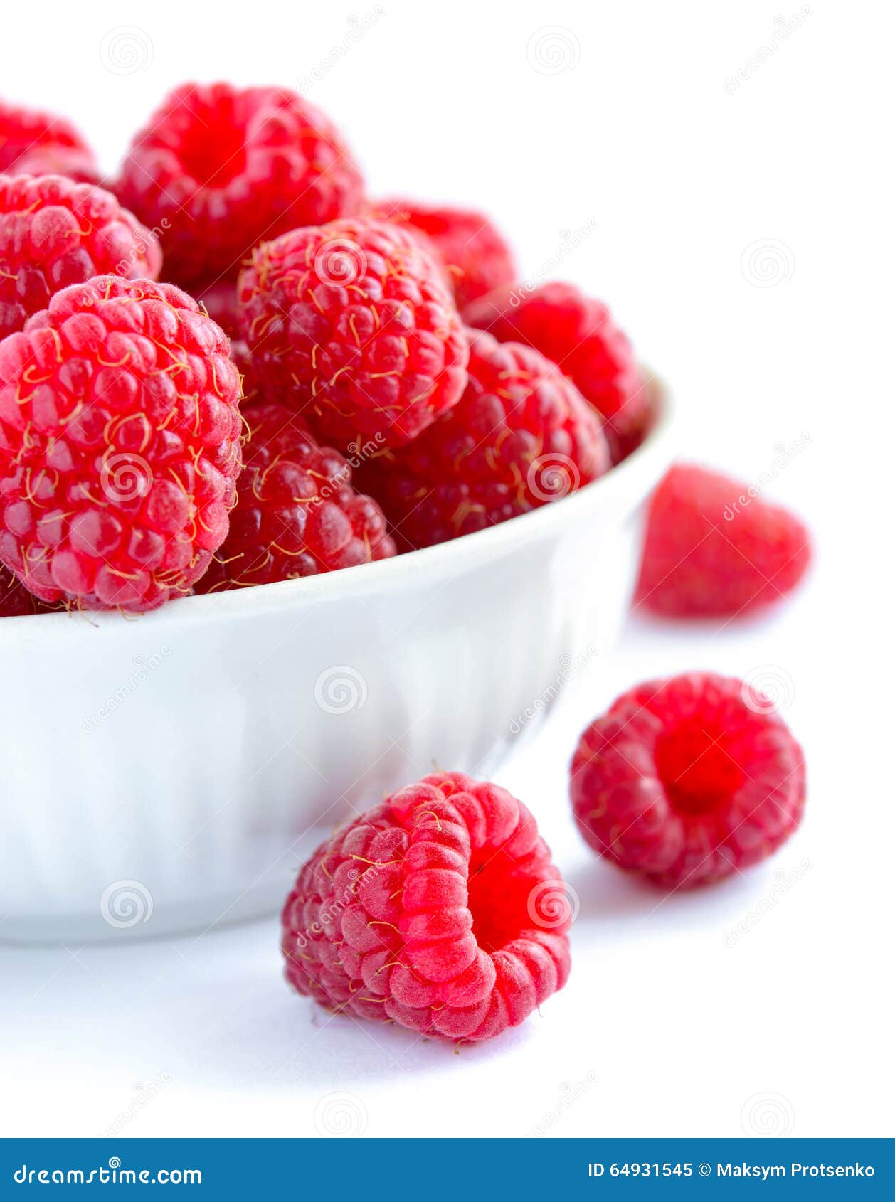 Big Pile of Fresh Raspberries in the White Bowl Isolated on White ...