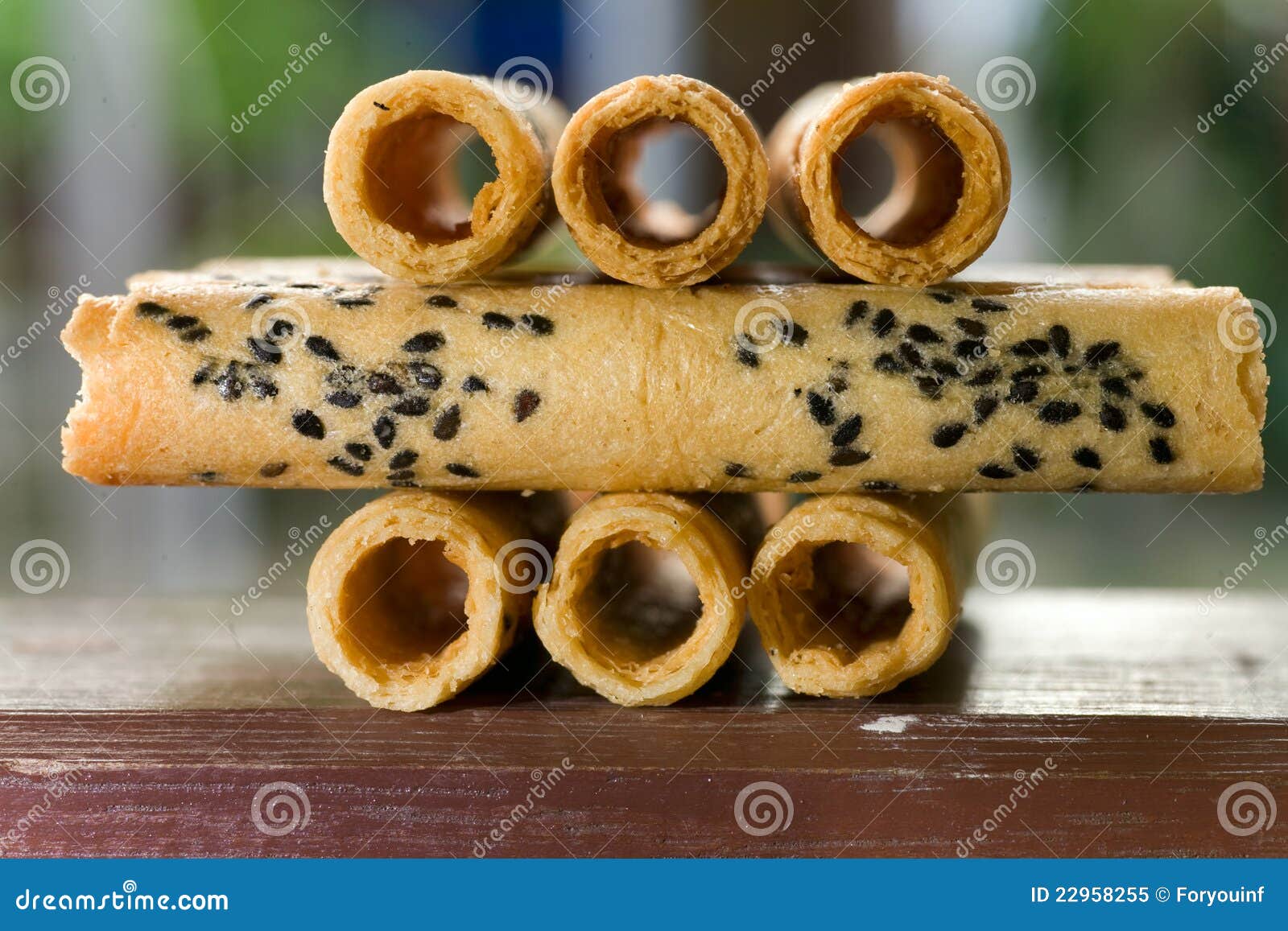 Big Pile of Fresh Wafer Rolls with Sesame Stock Image - Image of ...