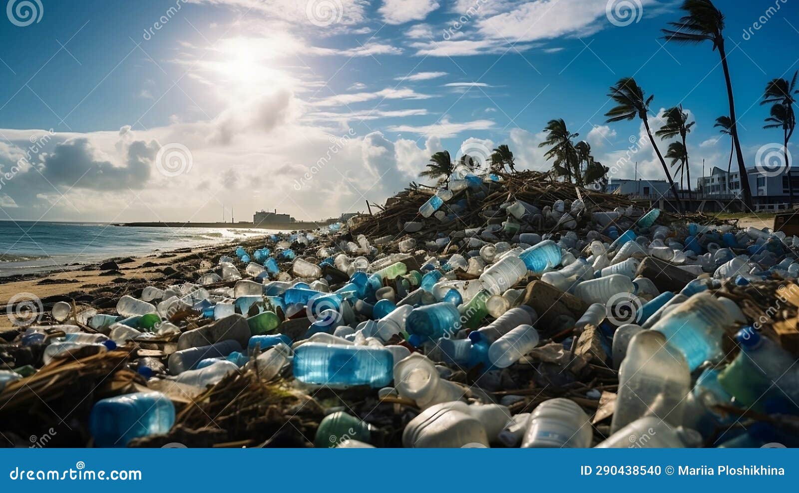 Garbage In The Ocean. Plastic Debris Floating In The Water. Seascape ...