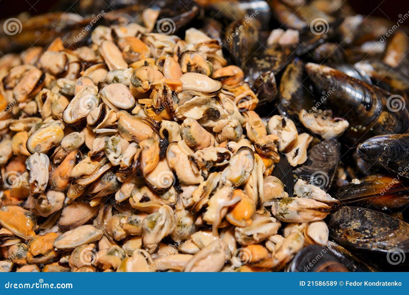 Big Pile of Peeled and Whole Mussels Stock Image - Image of omega ...