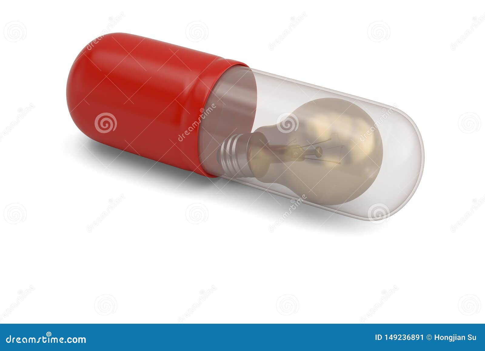 A Big Pill and Lightbulb Inside Capsule on White Background. 3D ...