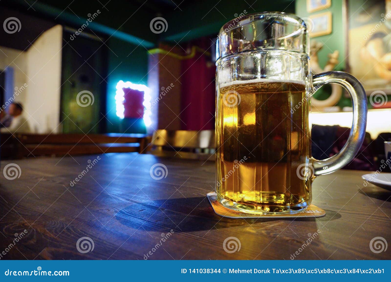 Big Pint of Beer on Wooden Table Close Up View Stock Photo - Image of ...