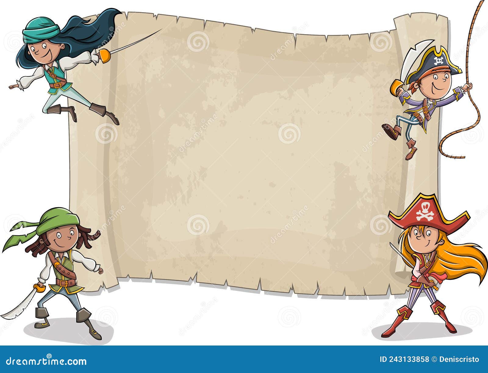 Pirate Map and Cartoon Pirate Children Stock Vector - Illustration of ...